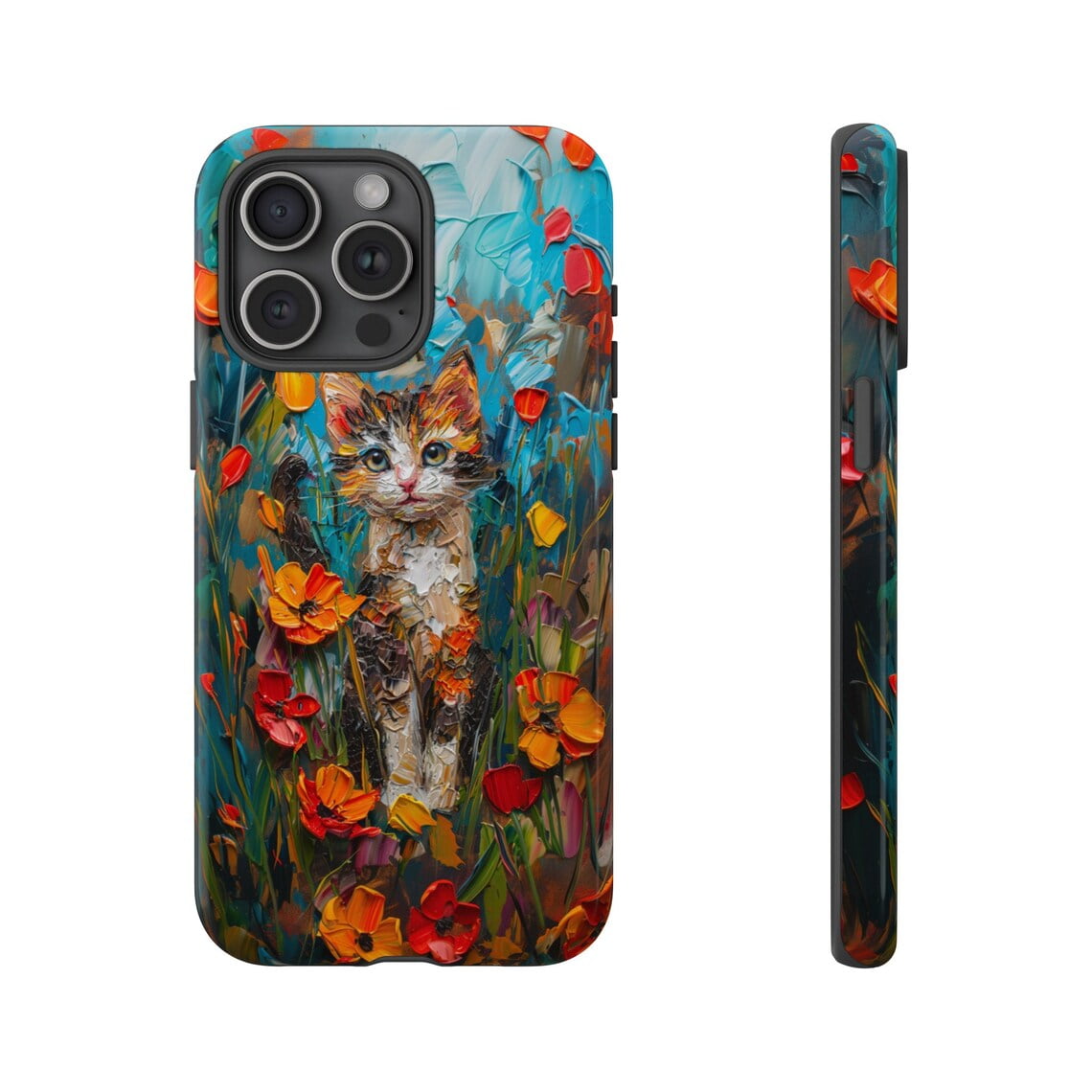Calico Cat Orange Flowers Pastel Painting Art Phone Case for iPhone 17 ...