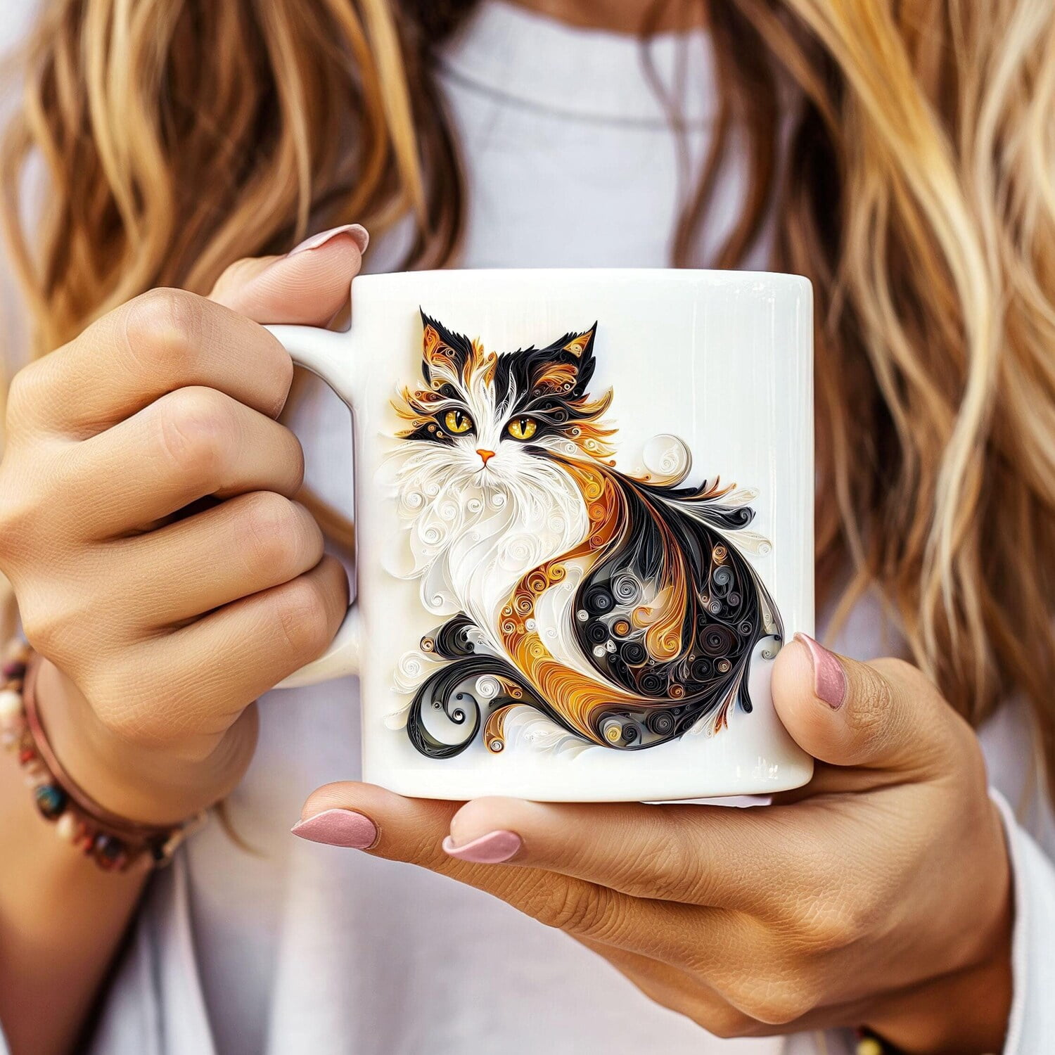 Calico Cat Paper Quilling Design, Cat Mom Gift, Black Brown Orange, Cat ...