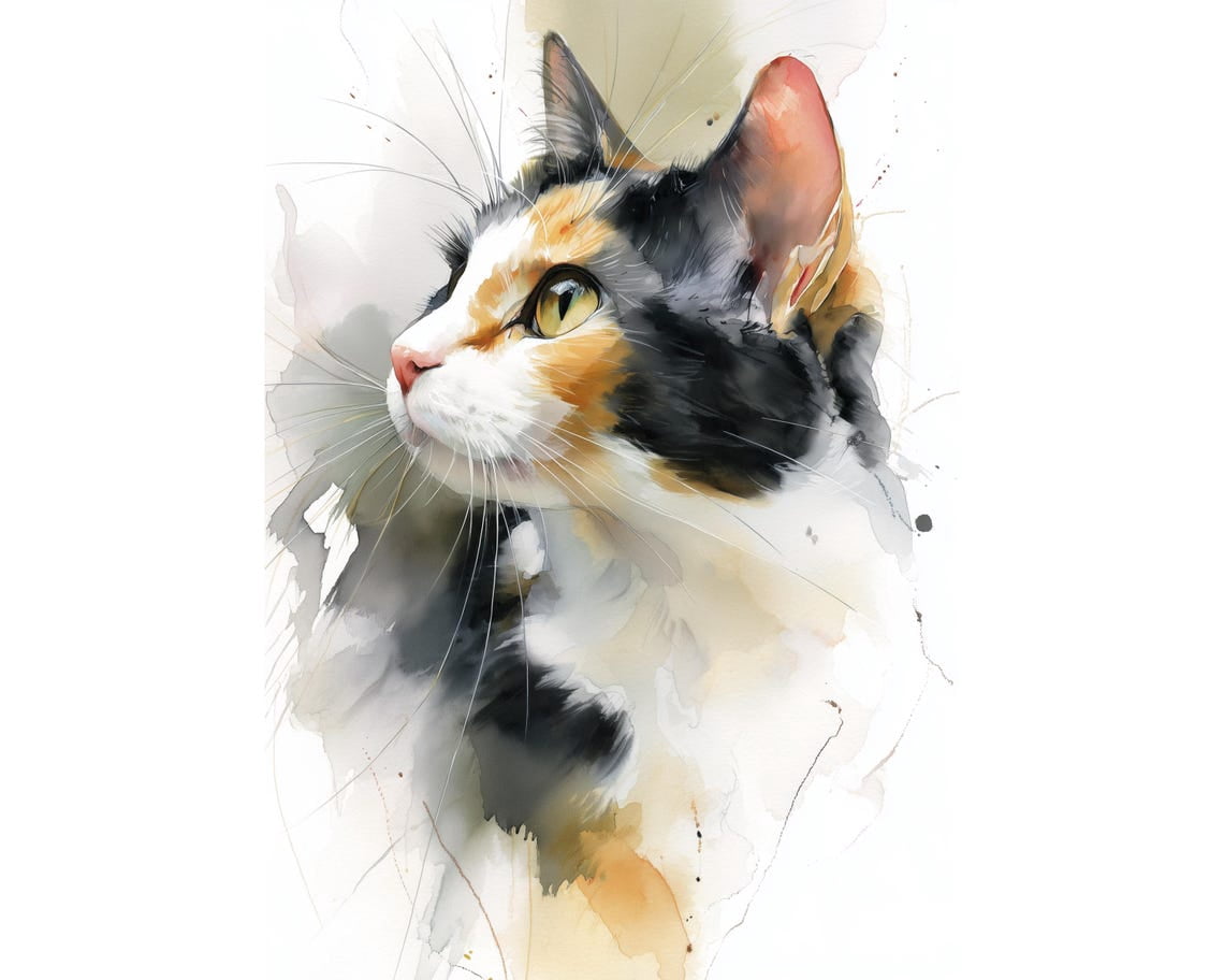 Calico Cat Portrait First Pet Tortoiseshell Cat Animal Artwork Cozy Cat ...