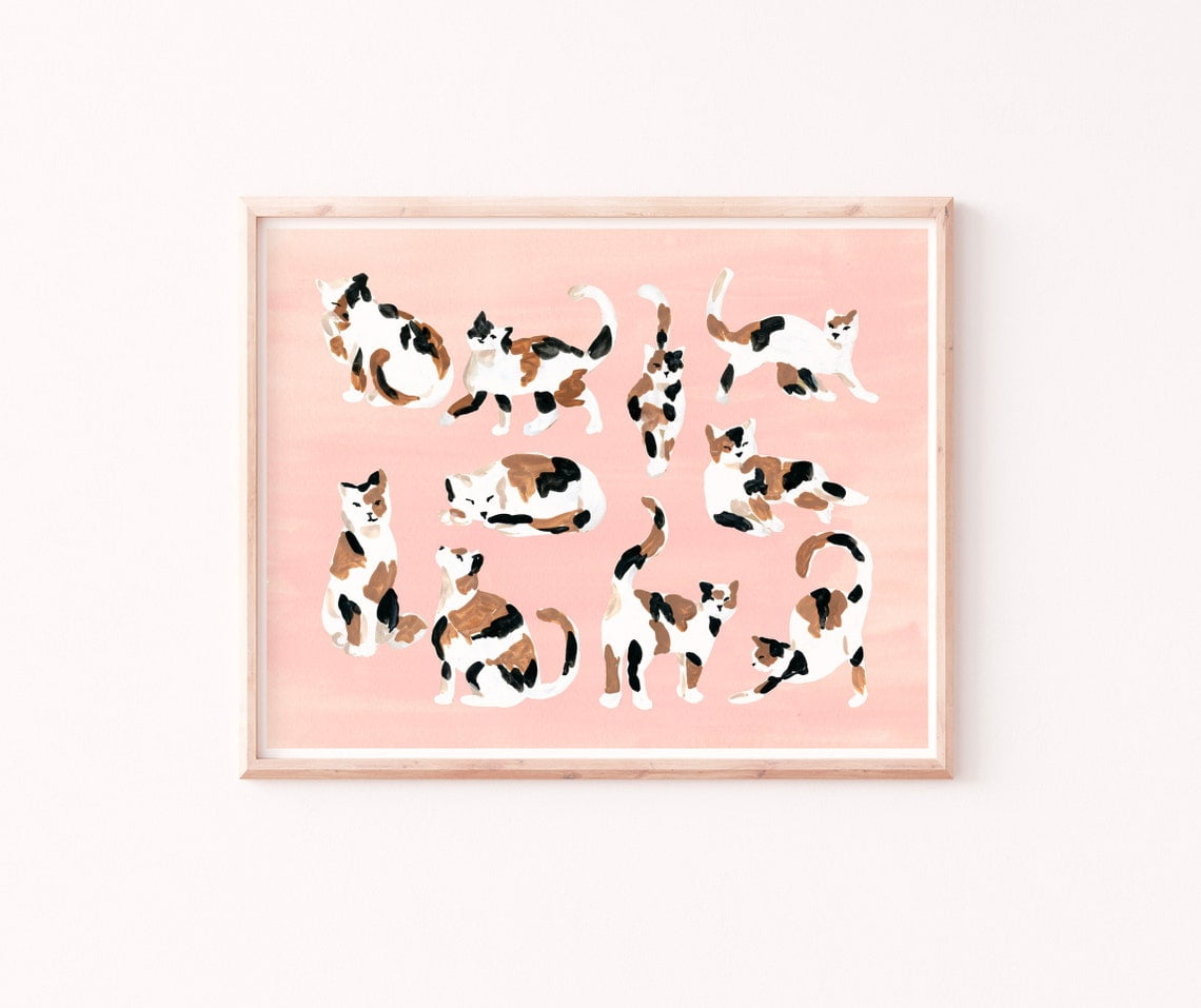 Calico Cat Poster Hand-Painted - Matte White Paper Poster Art Print ...