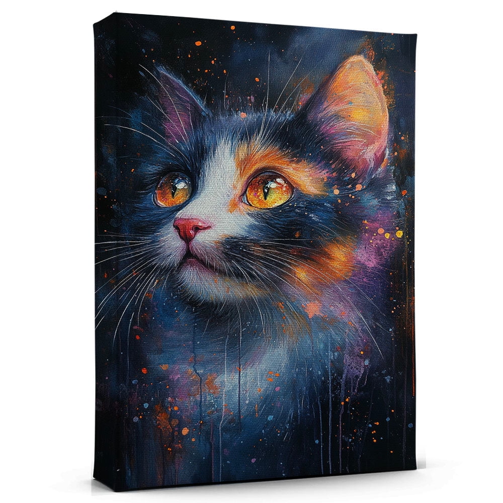 Calico Cat Shorthaired Canvas For Wall, Funny Animal Decor Calico Cat ...