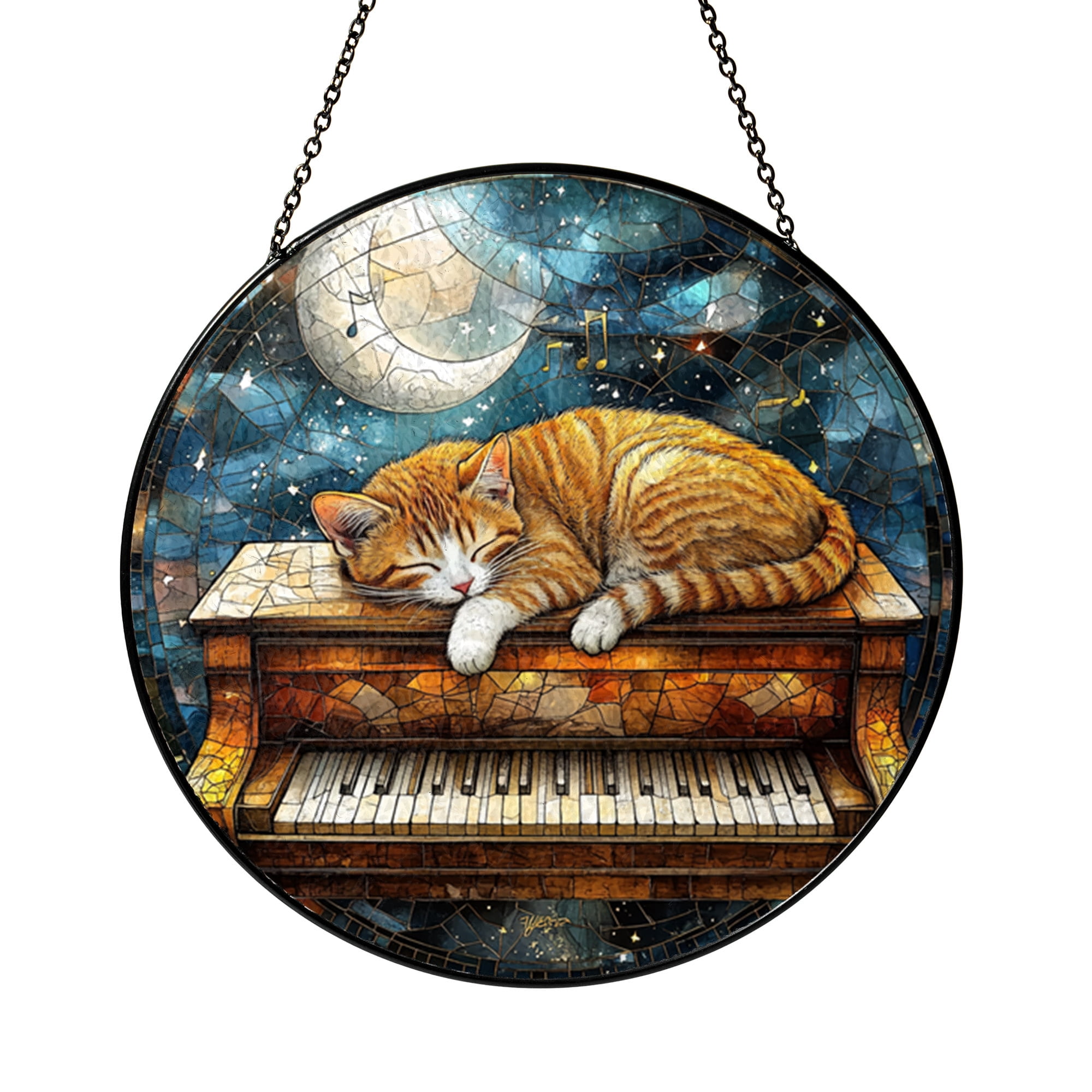 Calico Cat Sleeping On Piano Stained Glass Suncatcher – Music Window ...