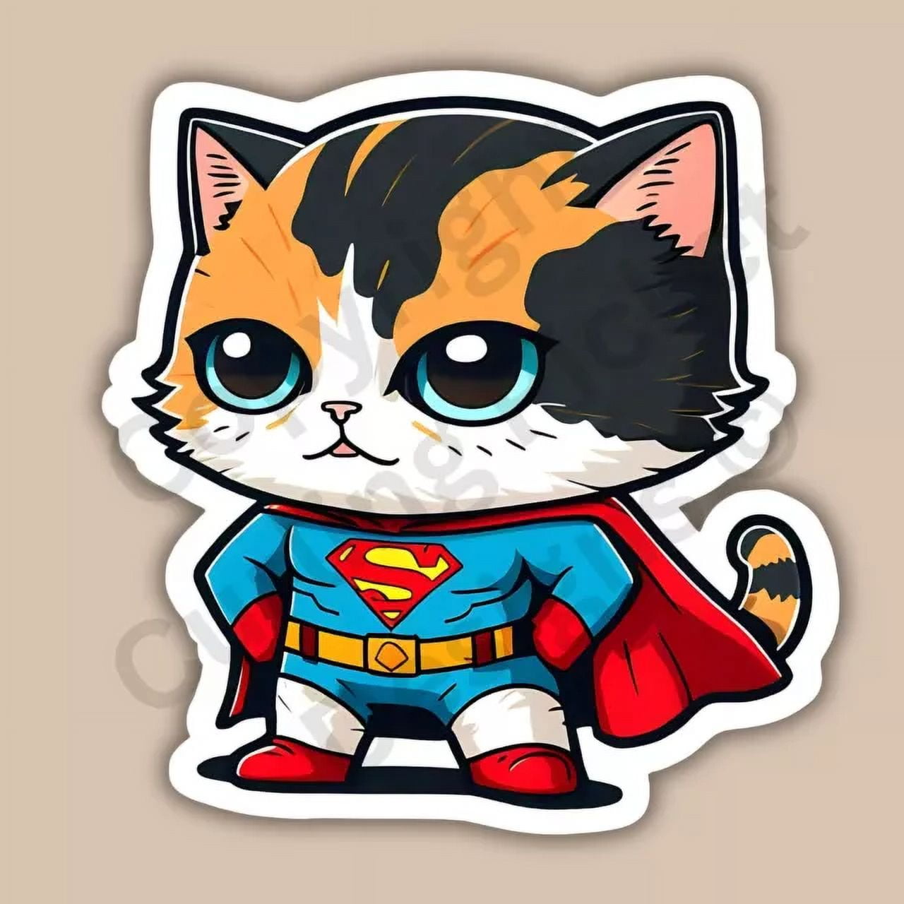 Calico Cat Superhero Feline Cute Power Hero Comic Style Sticker Phone ...