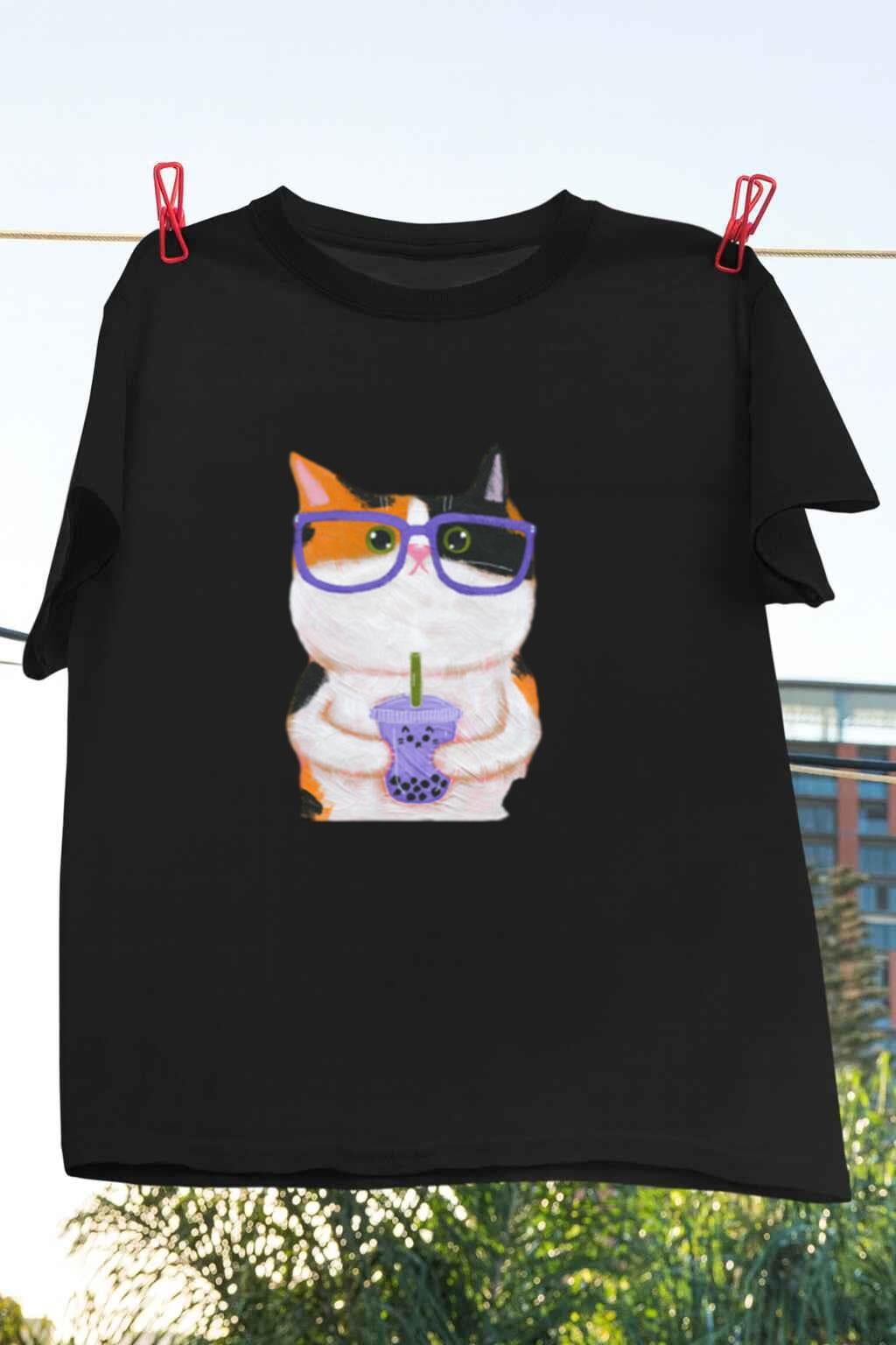 Calico Cat With Taro Boba Bubble Tea Unisex T-Shirt up to 5XL - Walmart.com