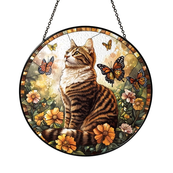Calico Cat with Butterflies Stained Glass suncatcher Window Hanging ...