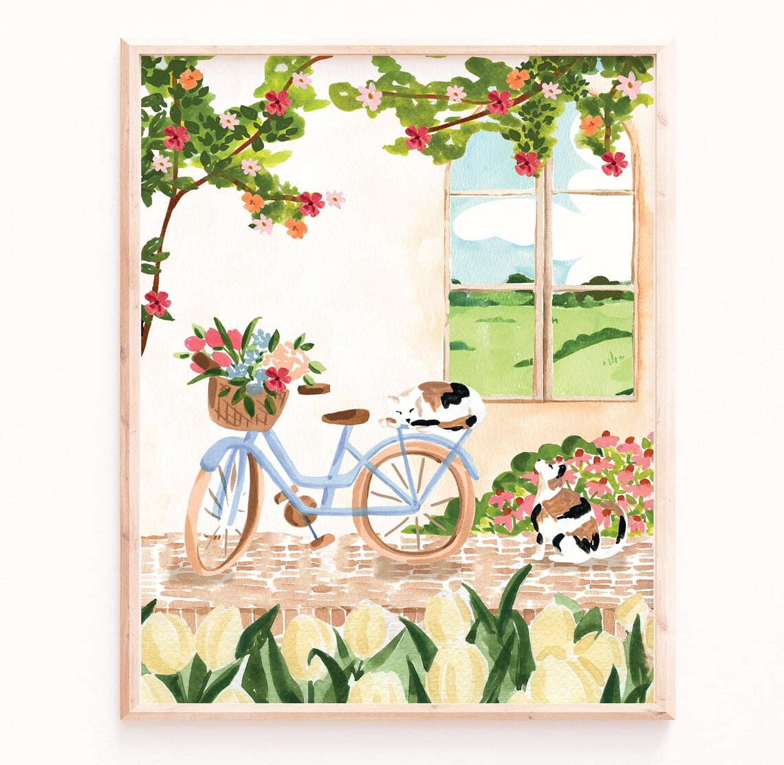 Calico Cats Art Poster Whimsical Blue Bicycle Scene, Unframed Canvas Size 16x24 F03.1.21l289 ...