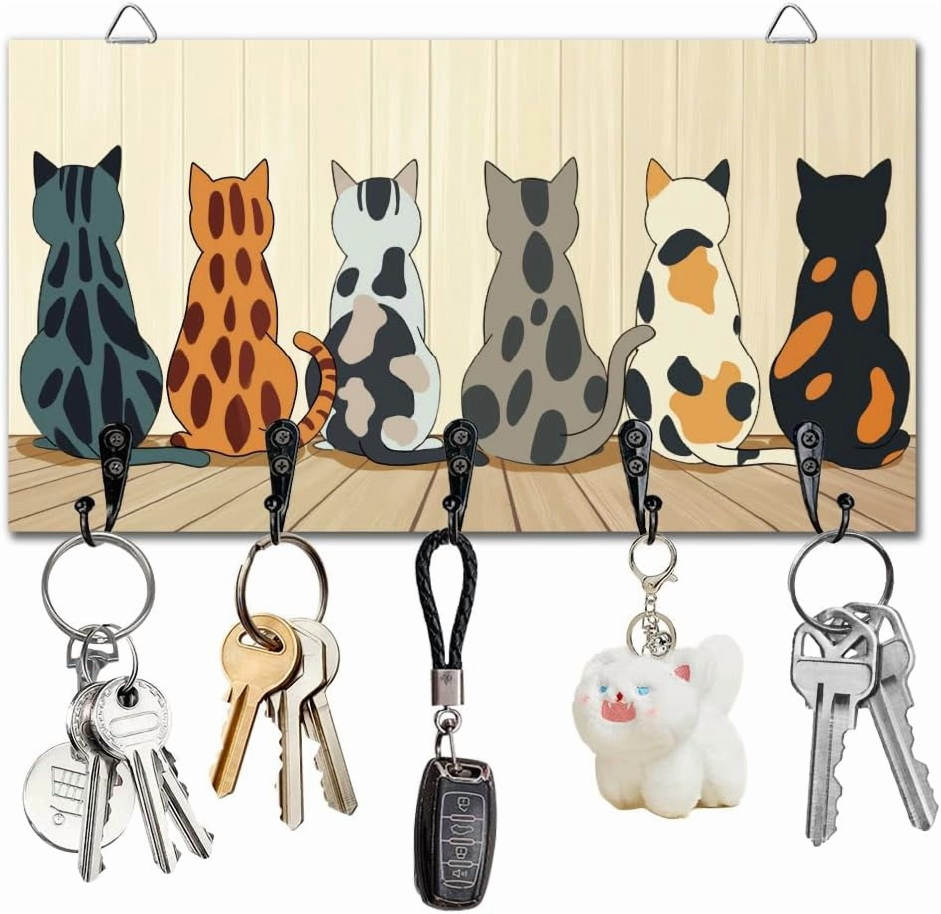 Calico Cats Key Holder Wall Mounted Wooden Keys Racks Storage Organizer ...
