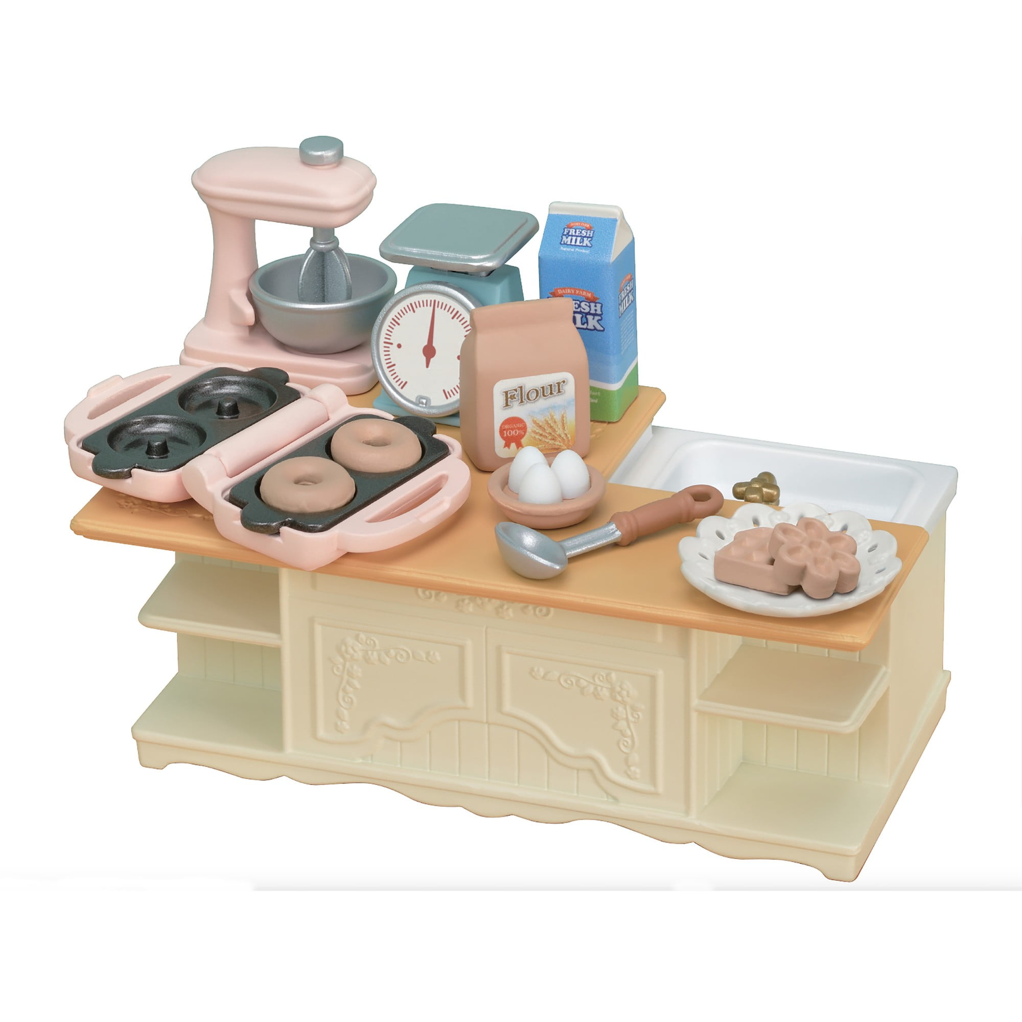 Calico Critters Doll Playset: Miniature Kitchen Island Set with Working ...