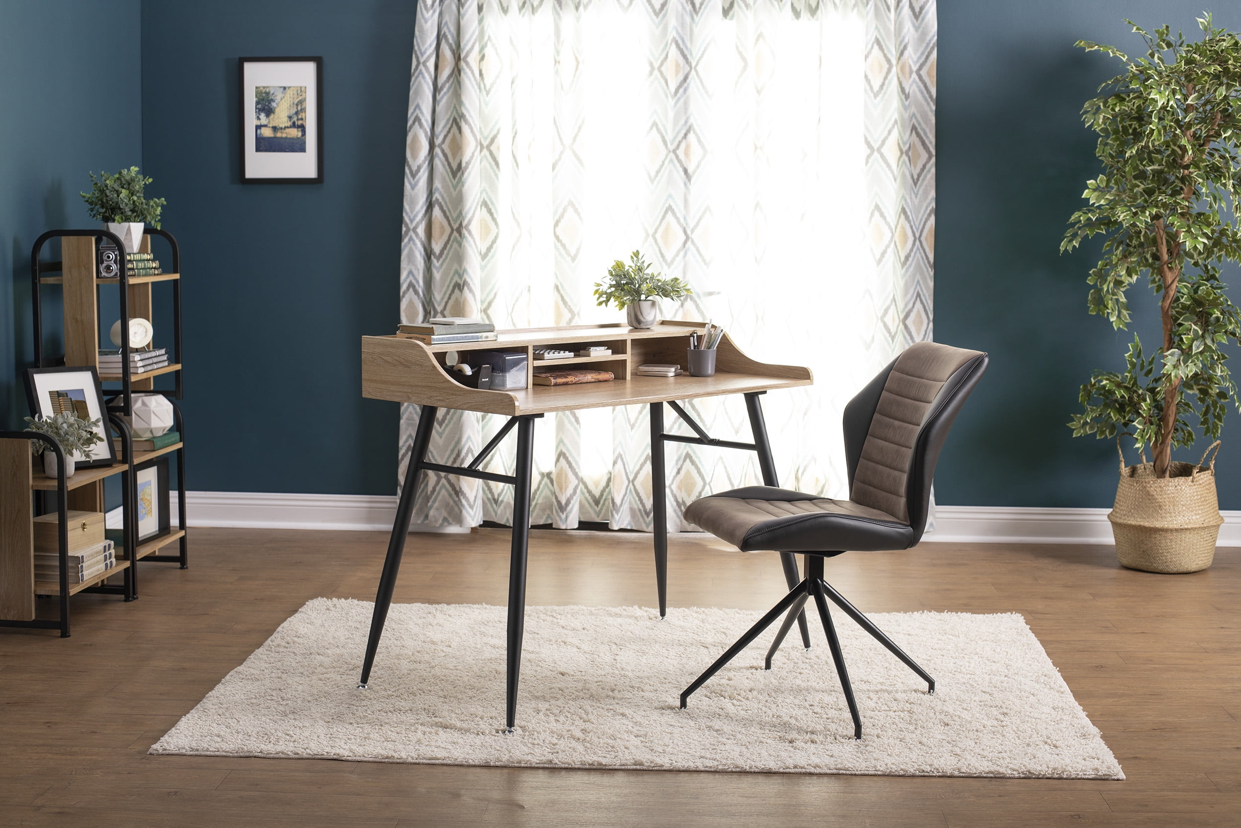 Calico Designs Gladstone Swivel Faux Leather Accent Chair in Brown and ...