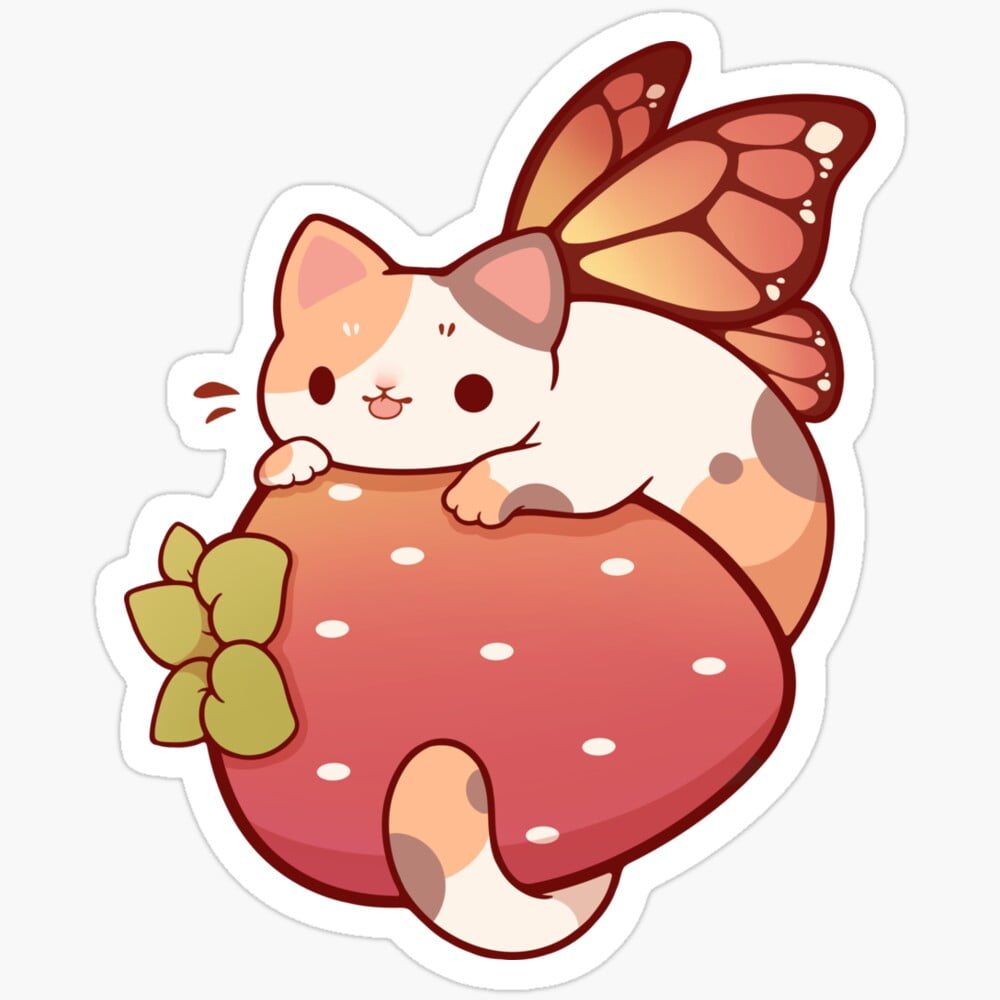 Calico Fairy Cat With Strawberry Sticker Phone Decal Water Bottle ...