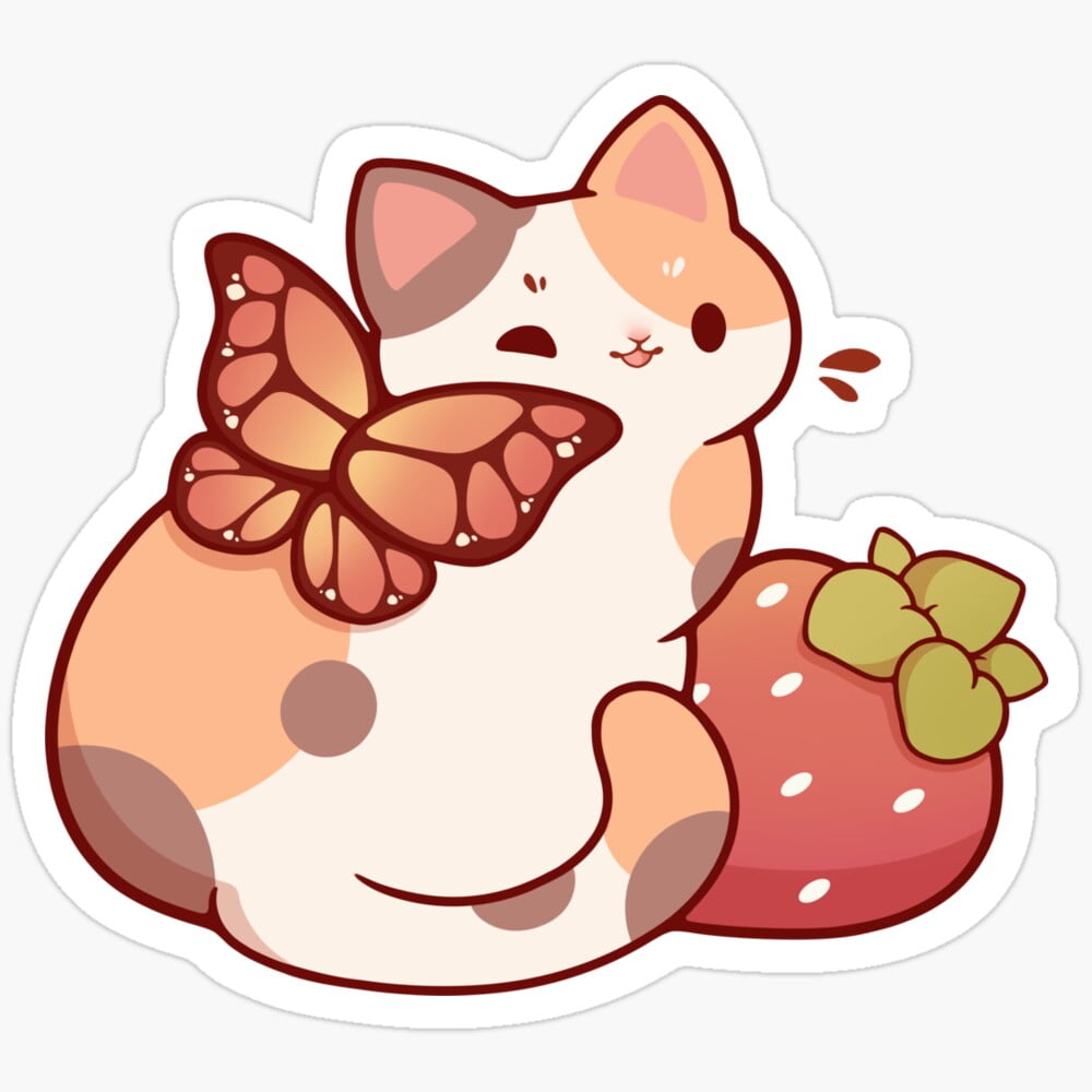 Calico Fairy Cat With Strawberry Sticker Phone Decal Water Bottle ...