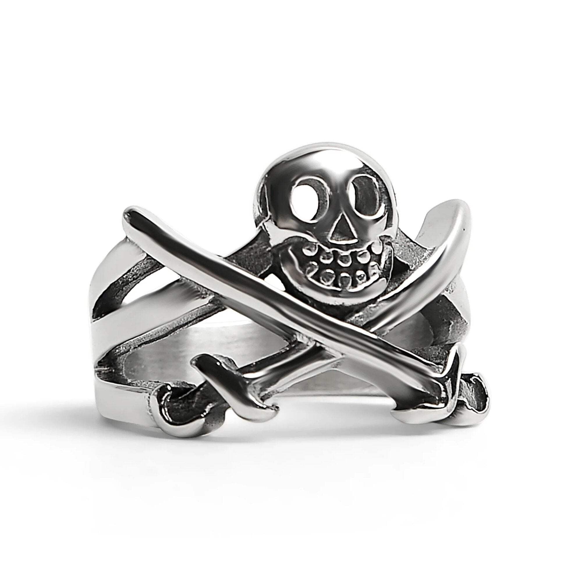 Calico Jack Rackham Stainless Steel Jolly Roger Pirate Ring - Walmart.com