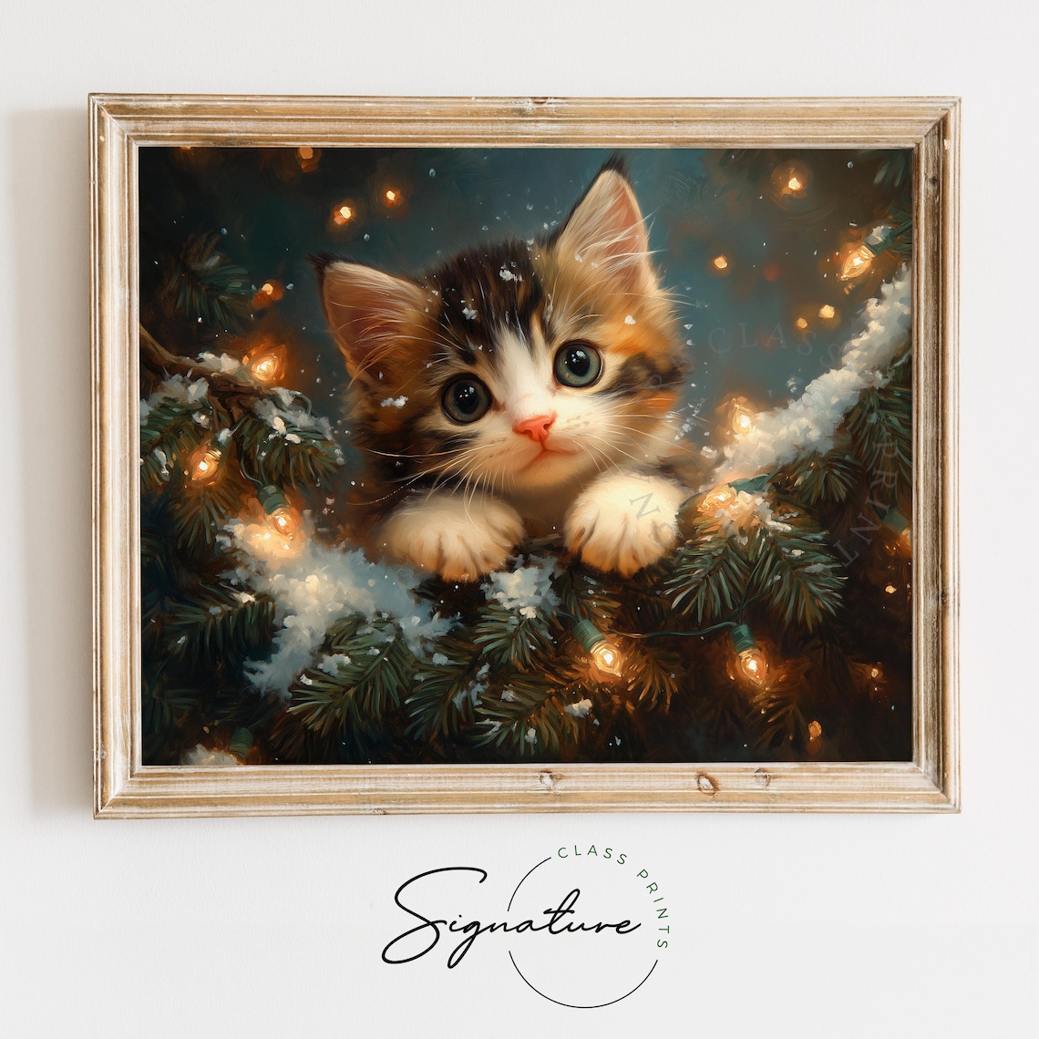 Calico Kitten Hiding In A Winter Wreath, Festive Winter Scene, Rustic ...
