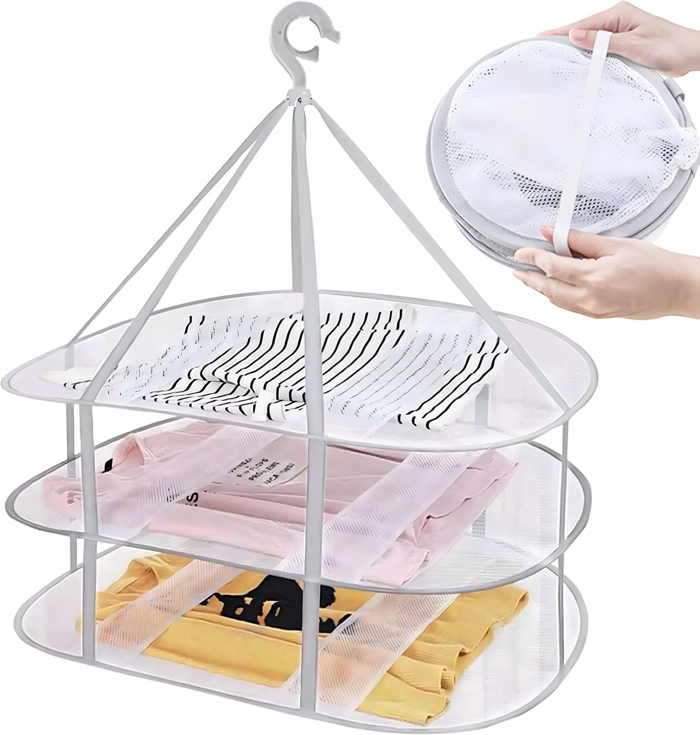 Caliee 3Tier Hanging Sweater Drying Rack Flat Mesh Foldable Clothes ...