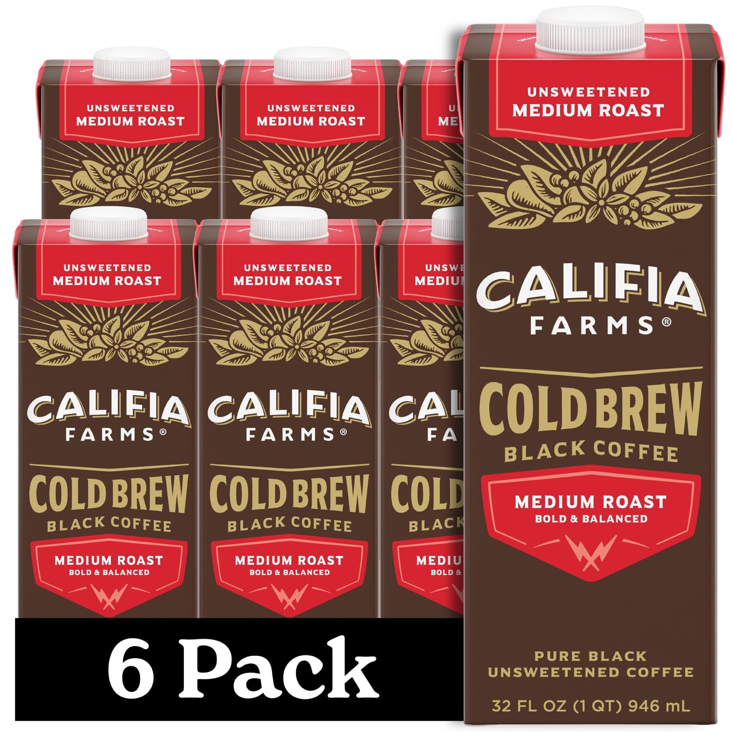 Califia Farms Pure Black Medium Roast Cold Brew Coffee, 32 Fluid Ounce ...