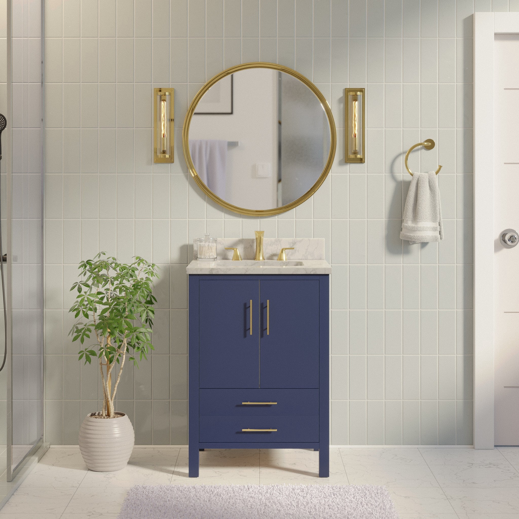 California 24" Bathroom Vanity with Royal Blue Cabinet and Carrara ...