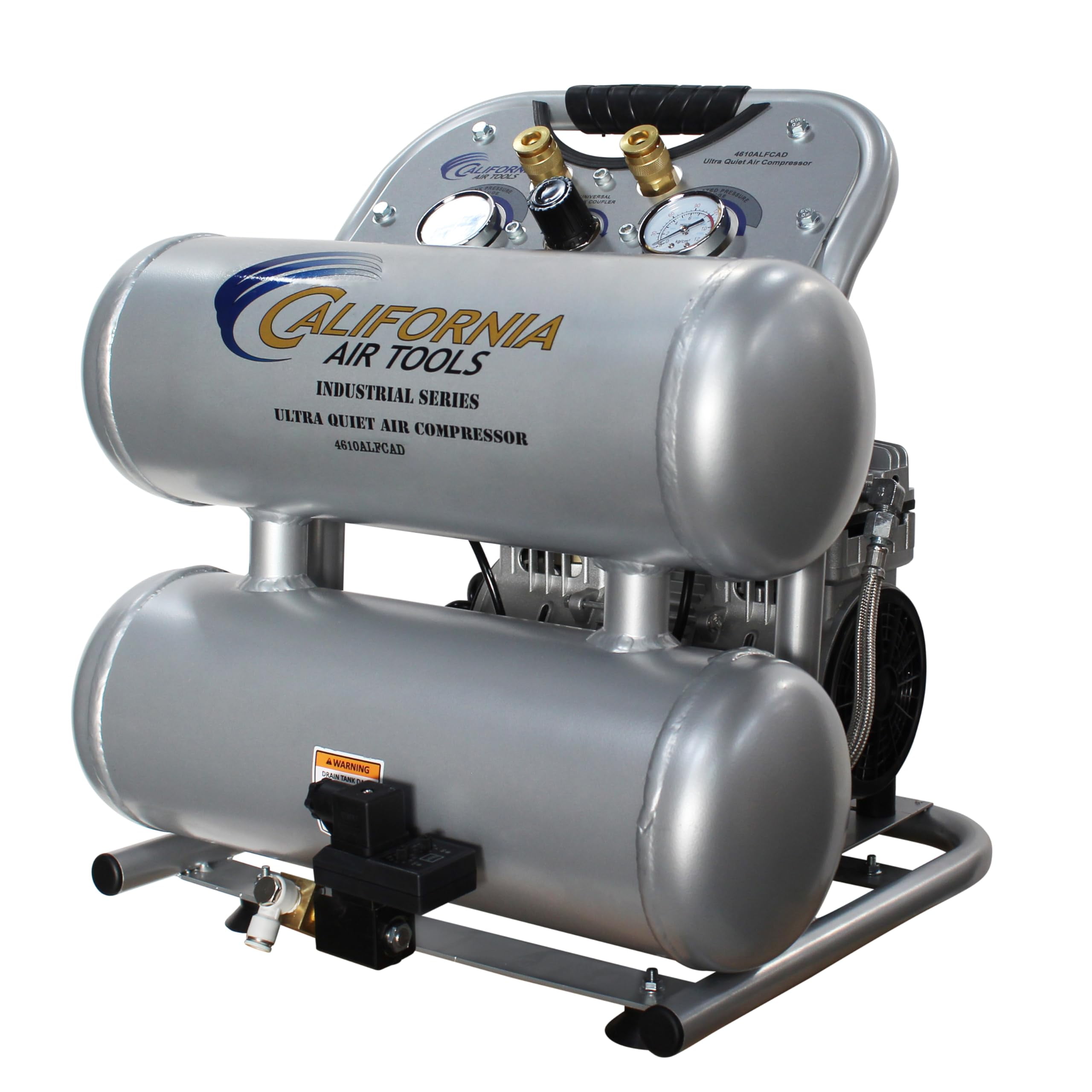 California Air Tools 4610ALFCAD Ultra Quiet & Oil-Free 1.0 Hp, 4.6 Gal. Aluminum Twin Tank Air ...