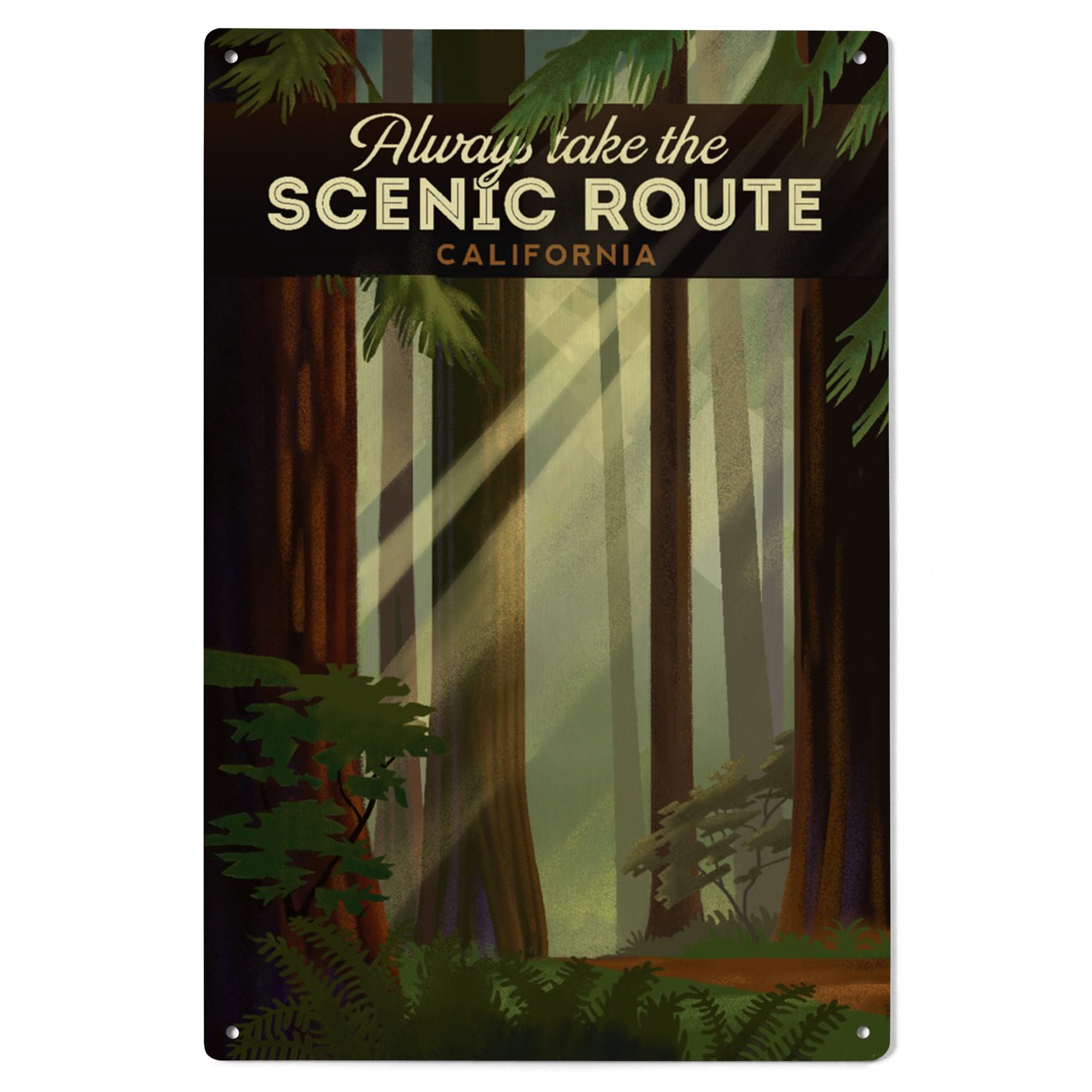 California, Always Take The Scenic Route, Forest, Geometric Lithograph ...