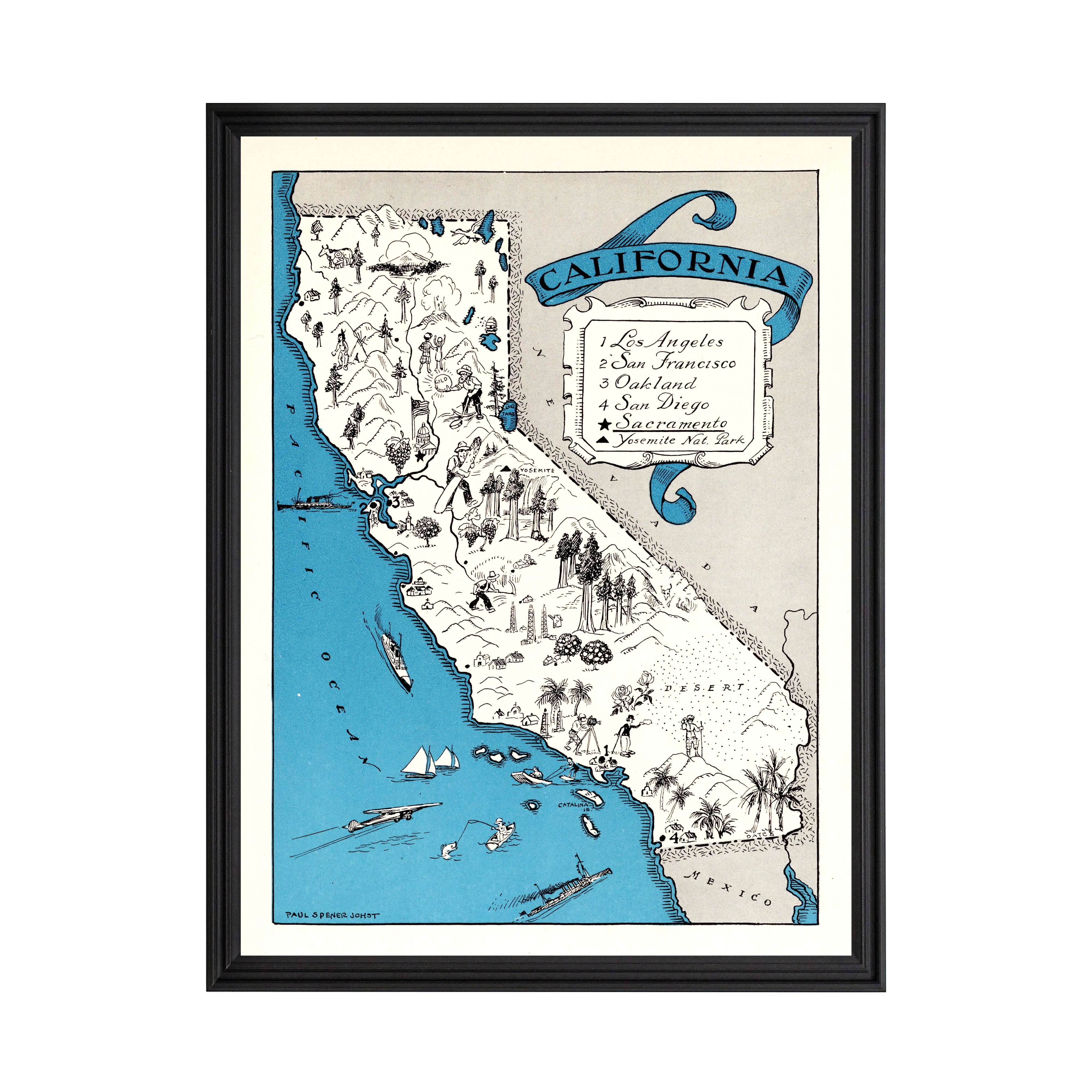 California Art, 1931 Vintage Map of California History Wall Decor Gift ...