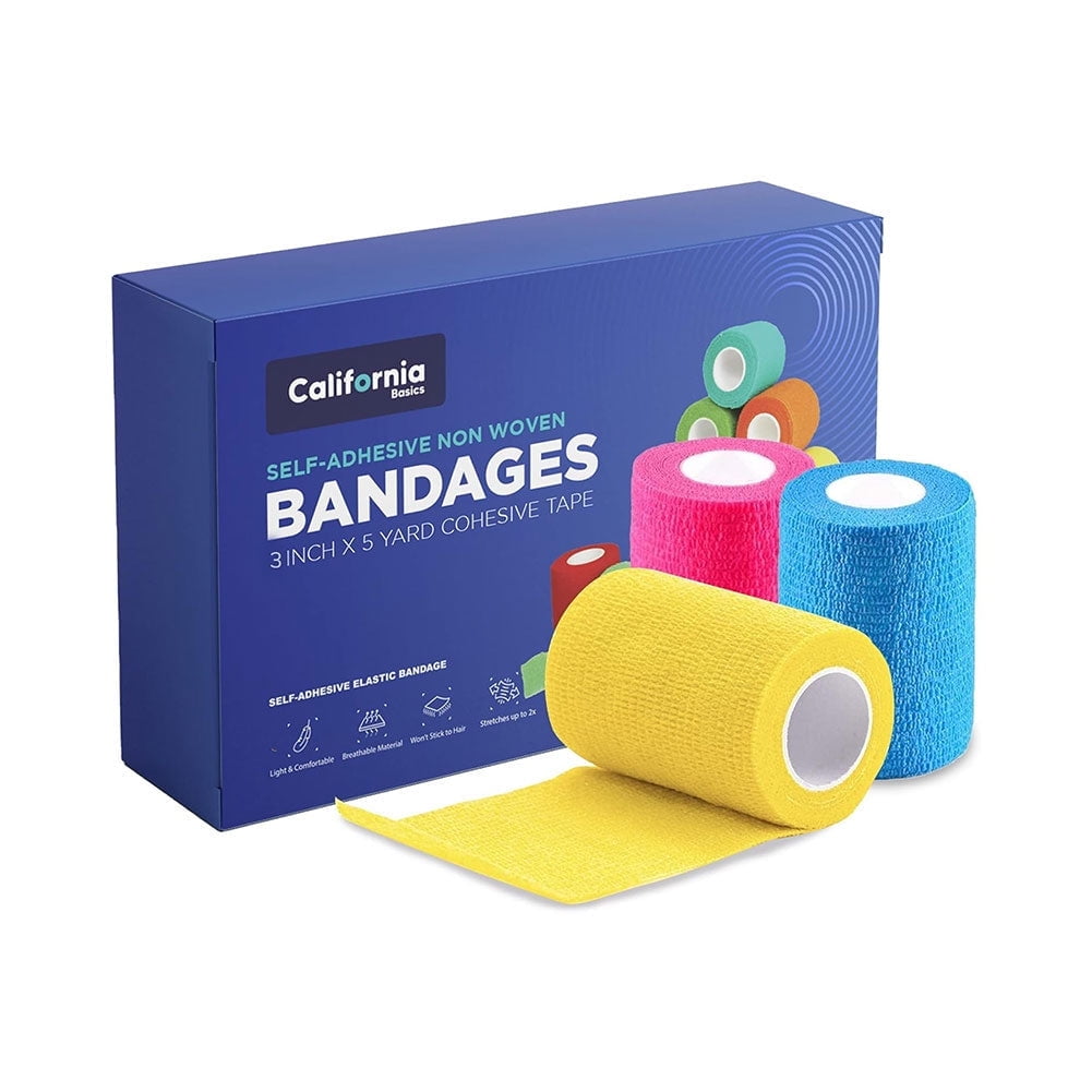California Basics 3”x15’ Self-Adhesive Bandage Wrap, Cohesive Athletic ...