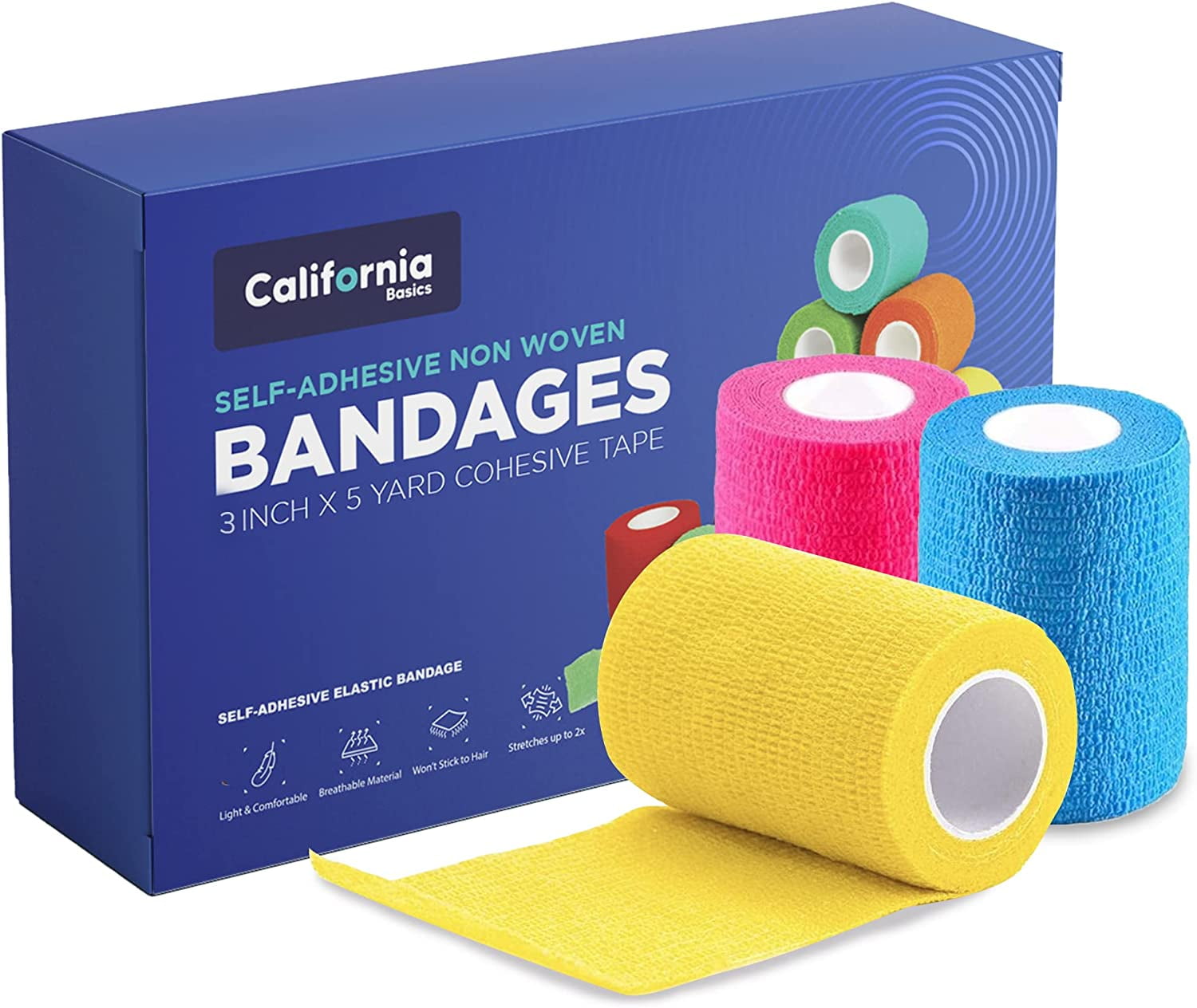 California Basics 3”x15’ Self-Adhesive Bandage Wrap, Cohesive Athletic ...