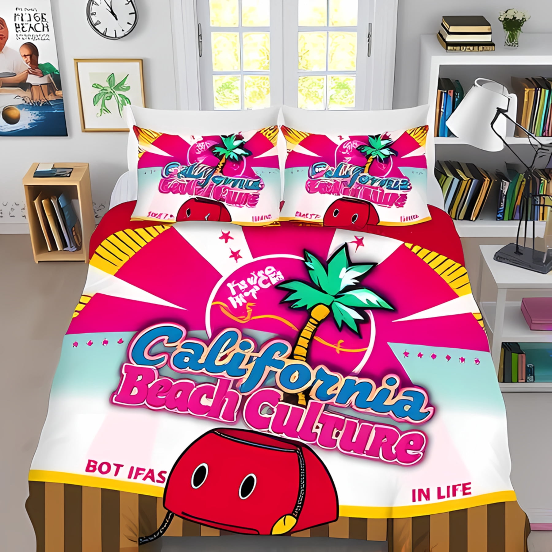 California Beach Culture 3-Piece Duvet Cover Set - Vibrant Red Hat ...