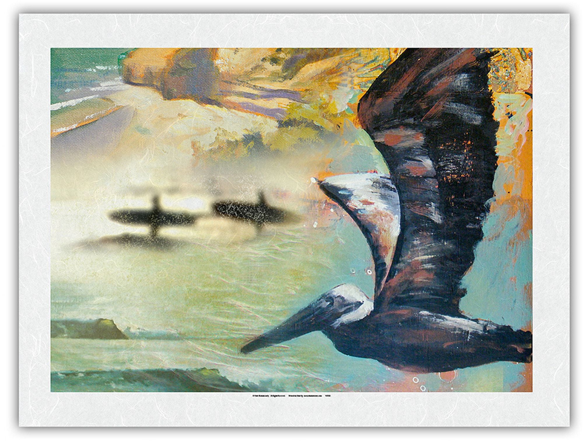 California Coast - Surfers and Pelican - Original Surf Art by Wade ...