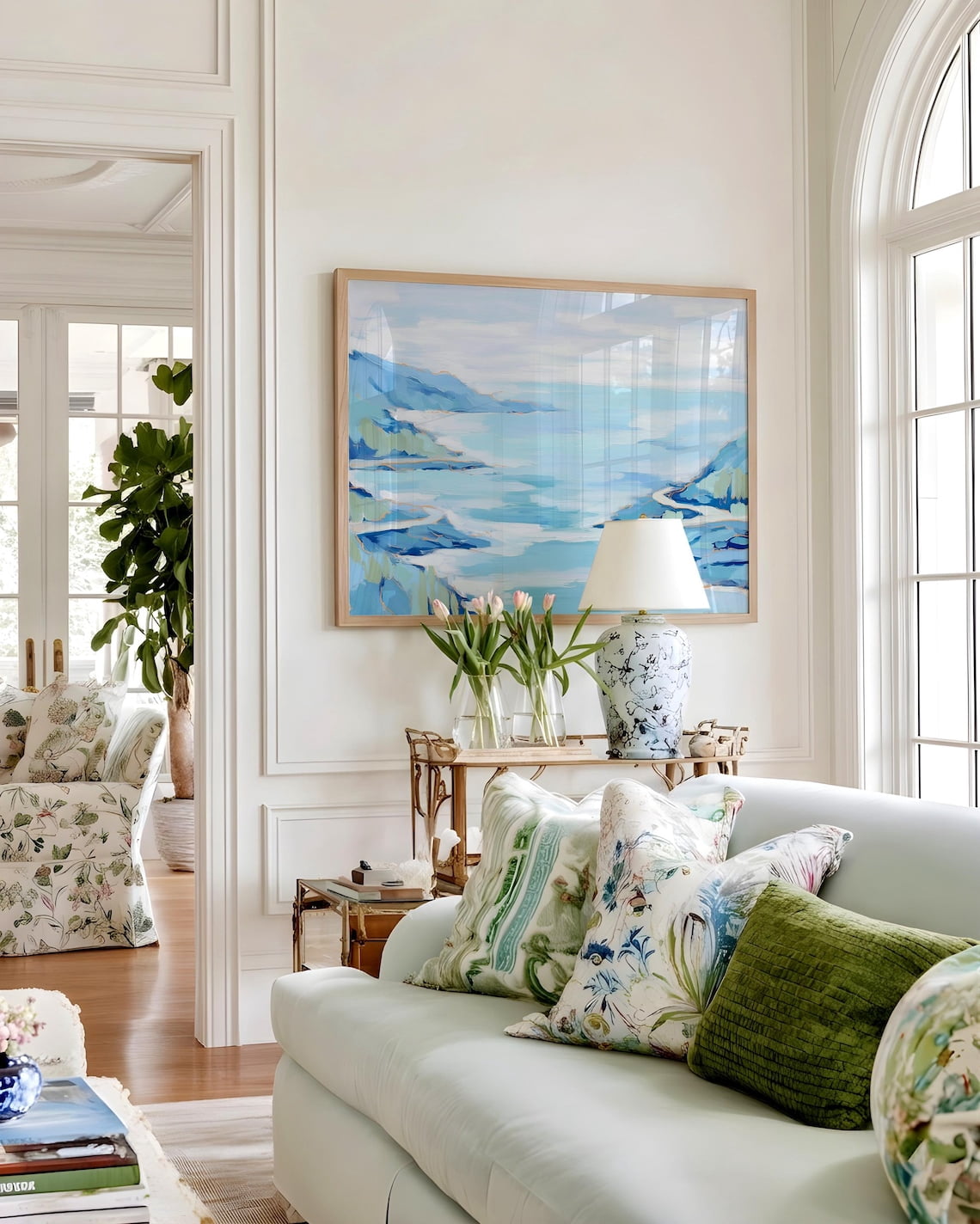 California Coastal Cliff Pacific Ocean Vintage Rustic Landscape Blue ...