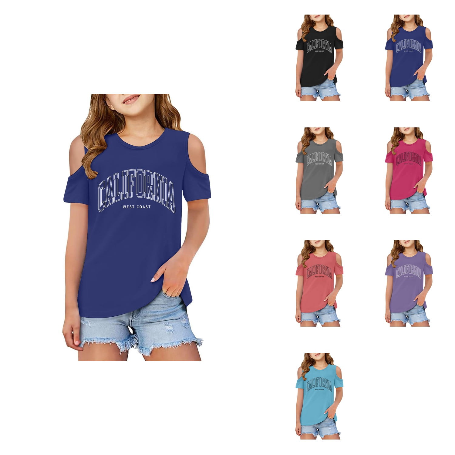California Cold Shoulder T-Shirt for Girls – Short Sleeve Summer ...