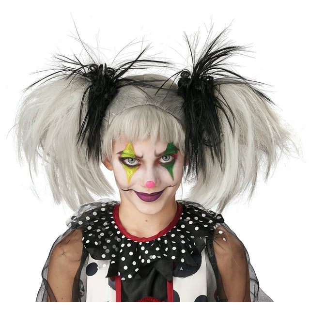 California Costumes Glow In The Dark Black Punk Clown Pigtails Wig ...