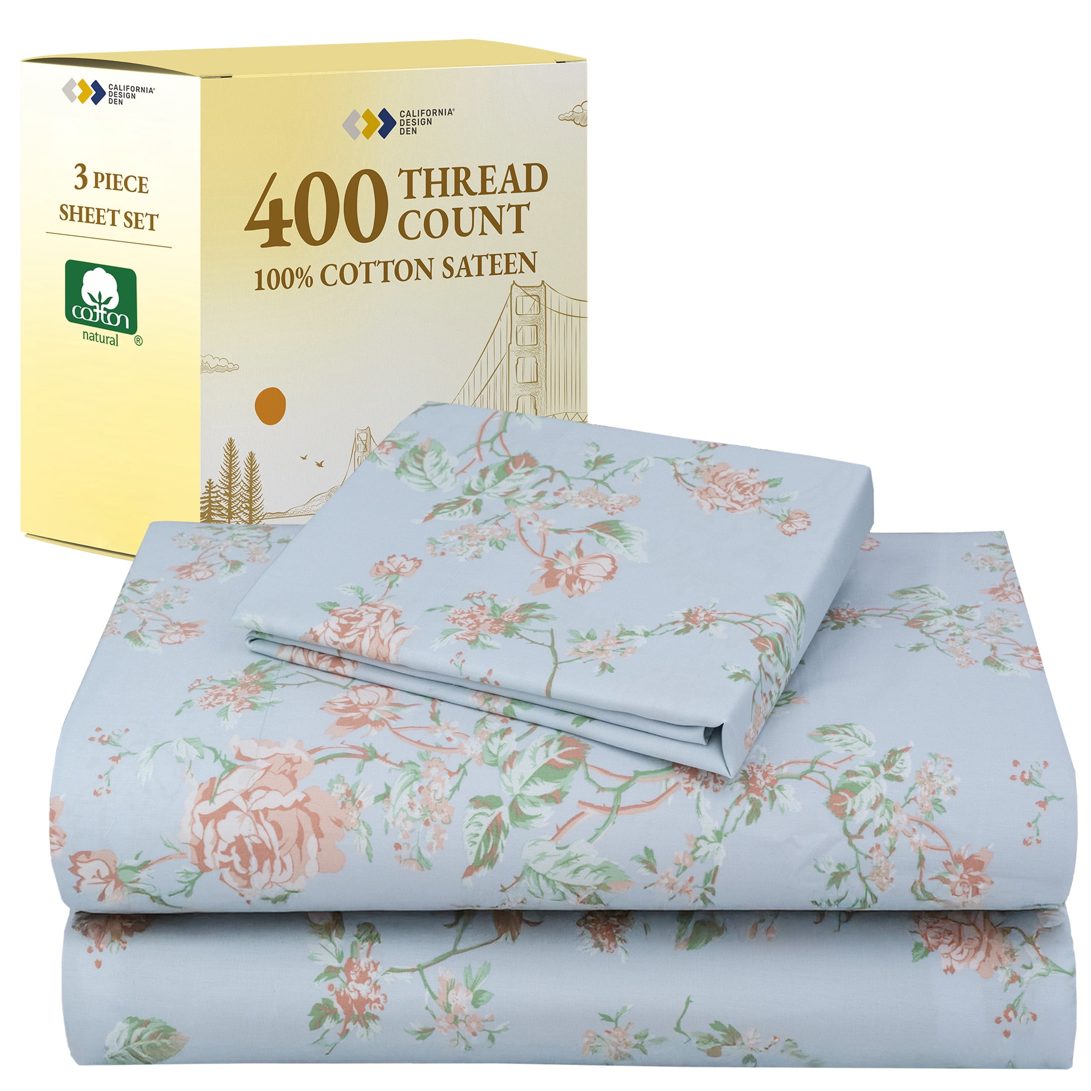 Free Shipping! California Design Den 100% Cotton Twin Sheets Set, 400 ...