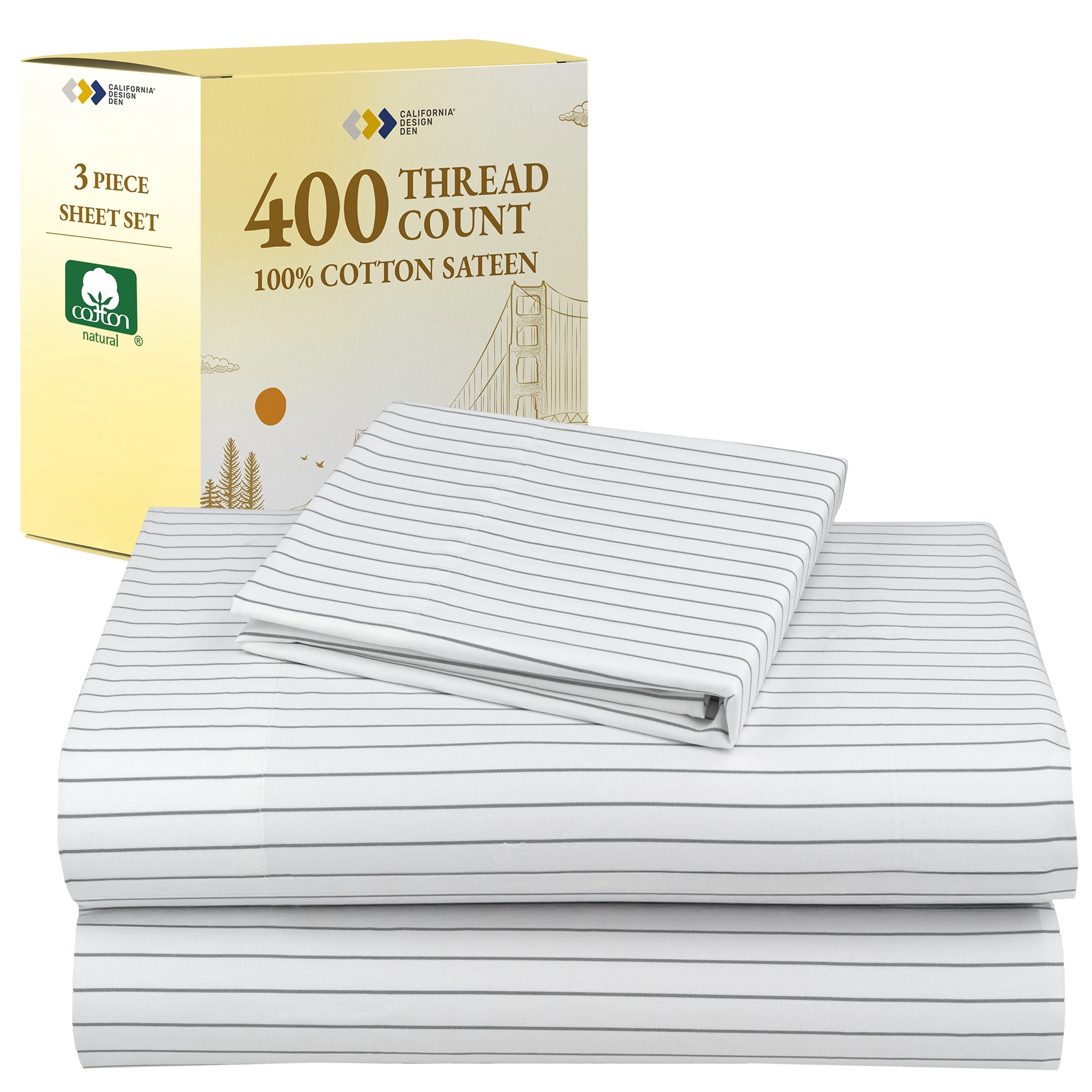 Free Shipping! California Design Den 100% Cotton Twin Sheets Set, 400 ...