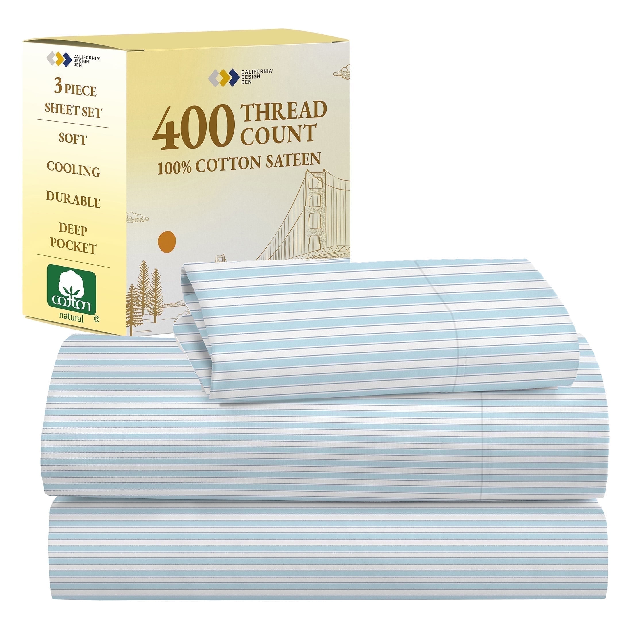 California Design Den 100% Cotton Twin XL Sheets Set - 400 Thread Count ...