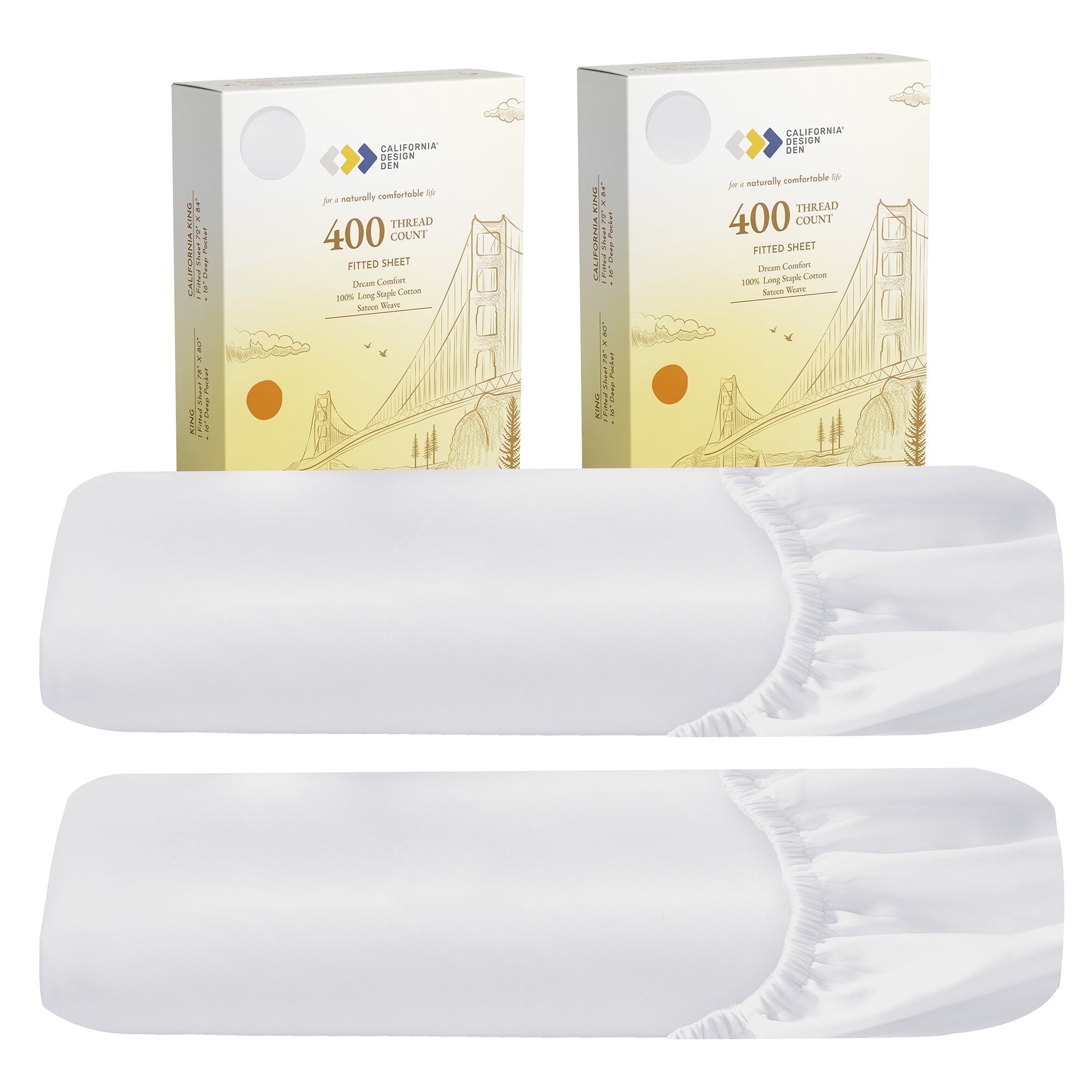 California Design Den 2-Pack King Fitted Sheets, 400 Thread Count 100% ...