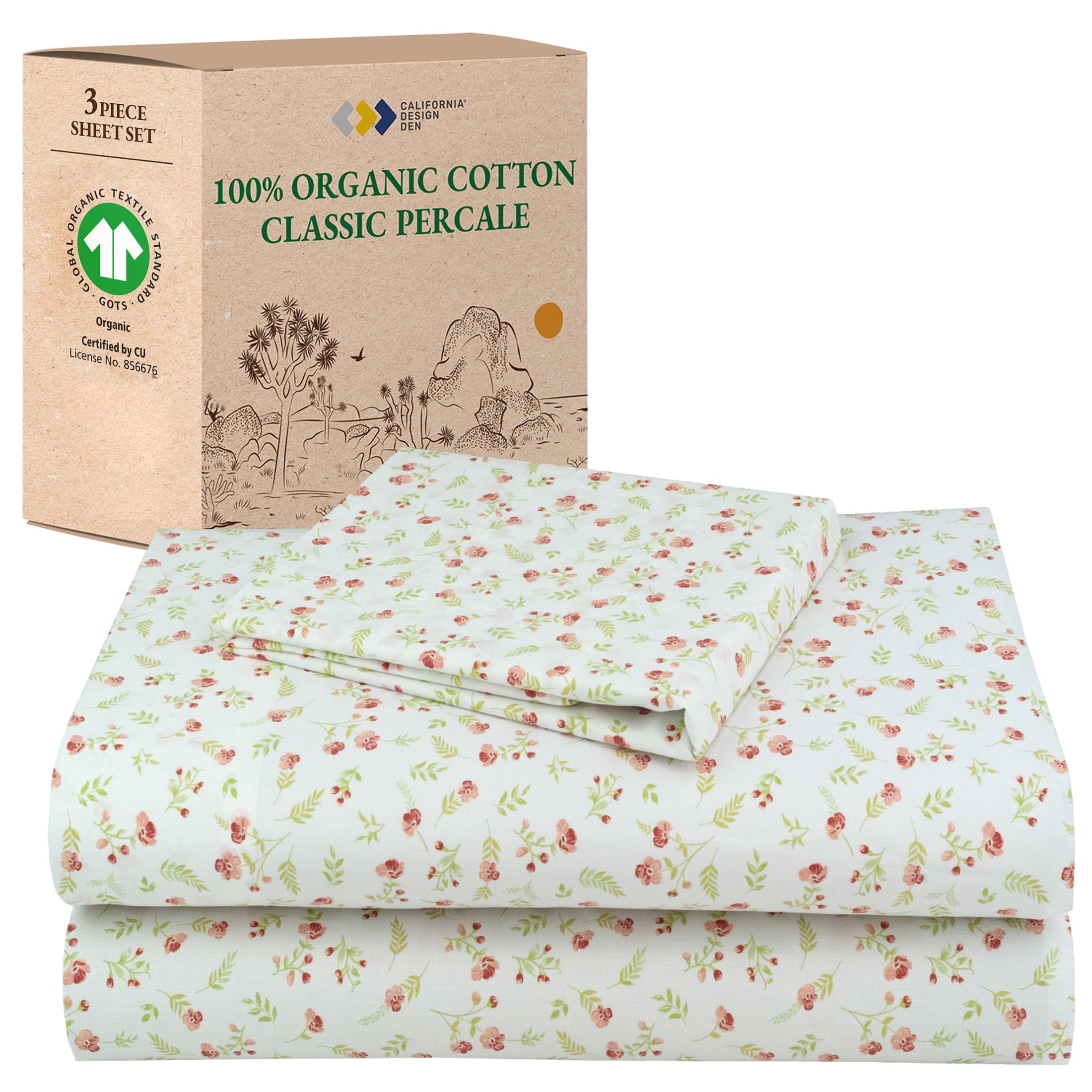 California Design Den 3-Piece Printed Twin XL Sheets Set - 100% Organic ...