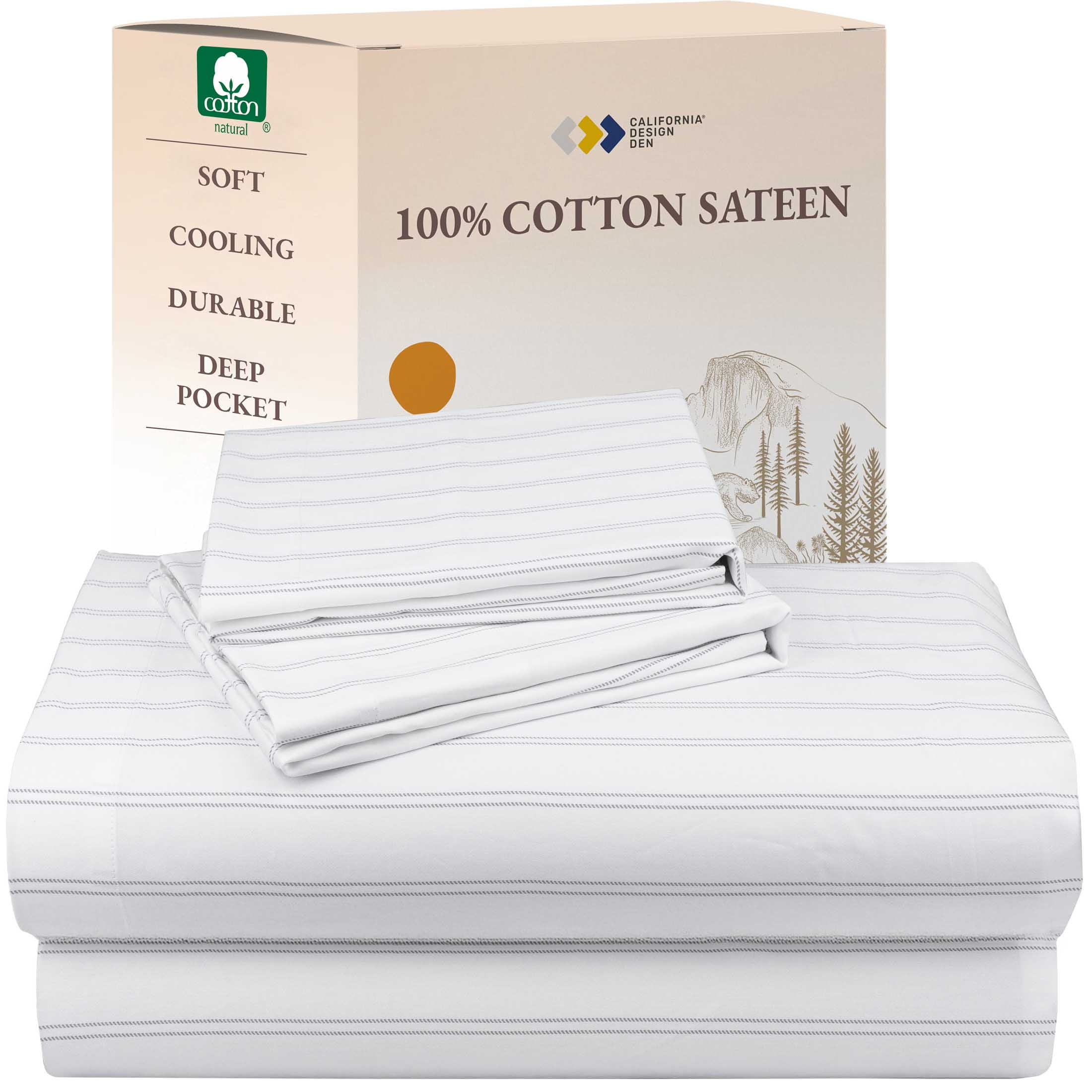 California Design Den 4 Piece Stripe Printed King Sheets Set - 100% ...
