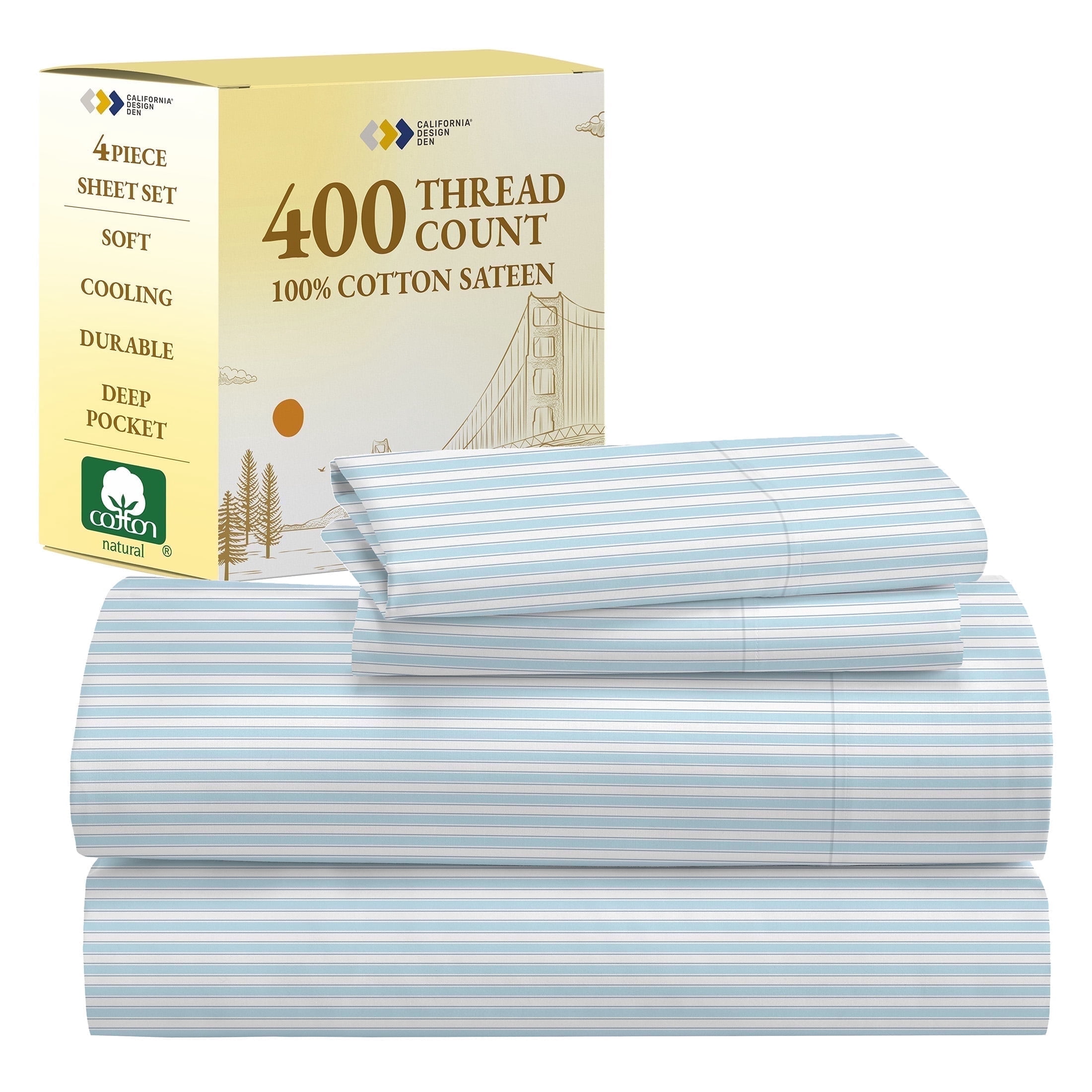 California Design Den Queen Bed Sheets Set, 100% Cotton, 400 Thread ...