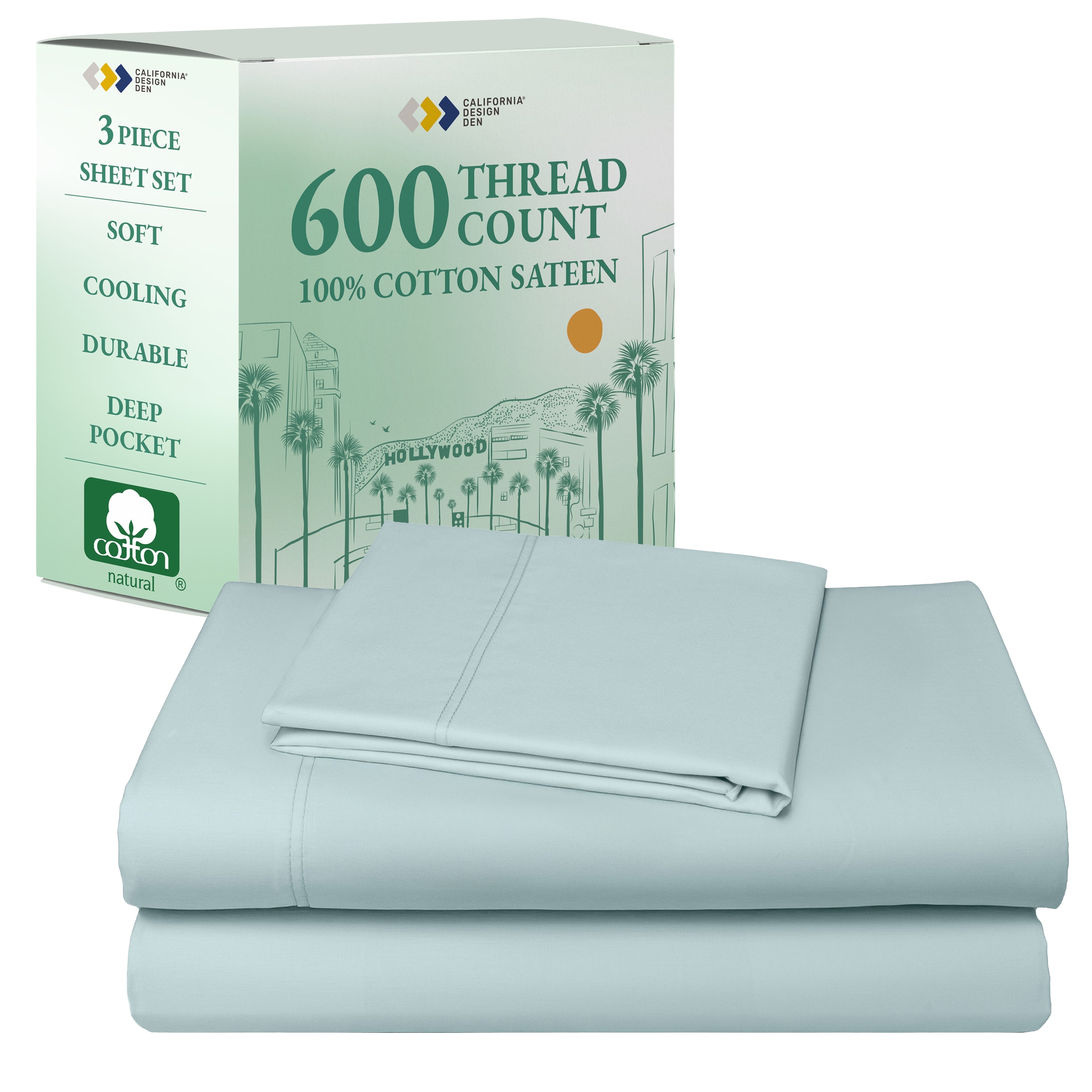 California Design Den 600 Thread Count 100% Cotton Sateen Weave Sheet ...