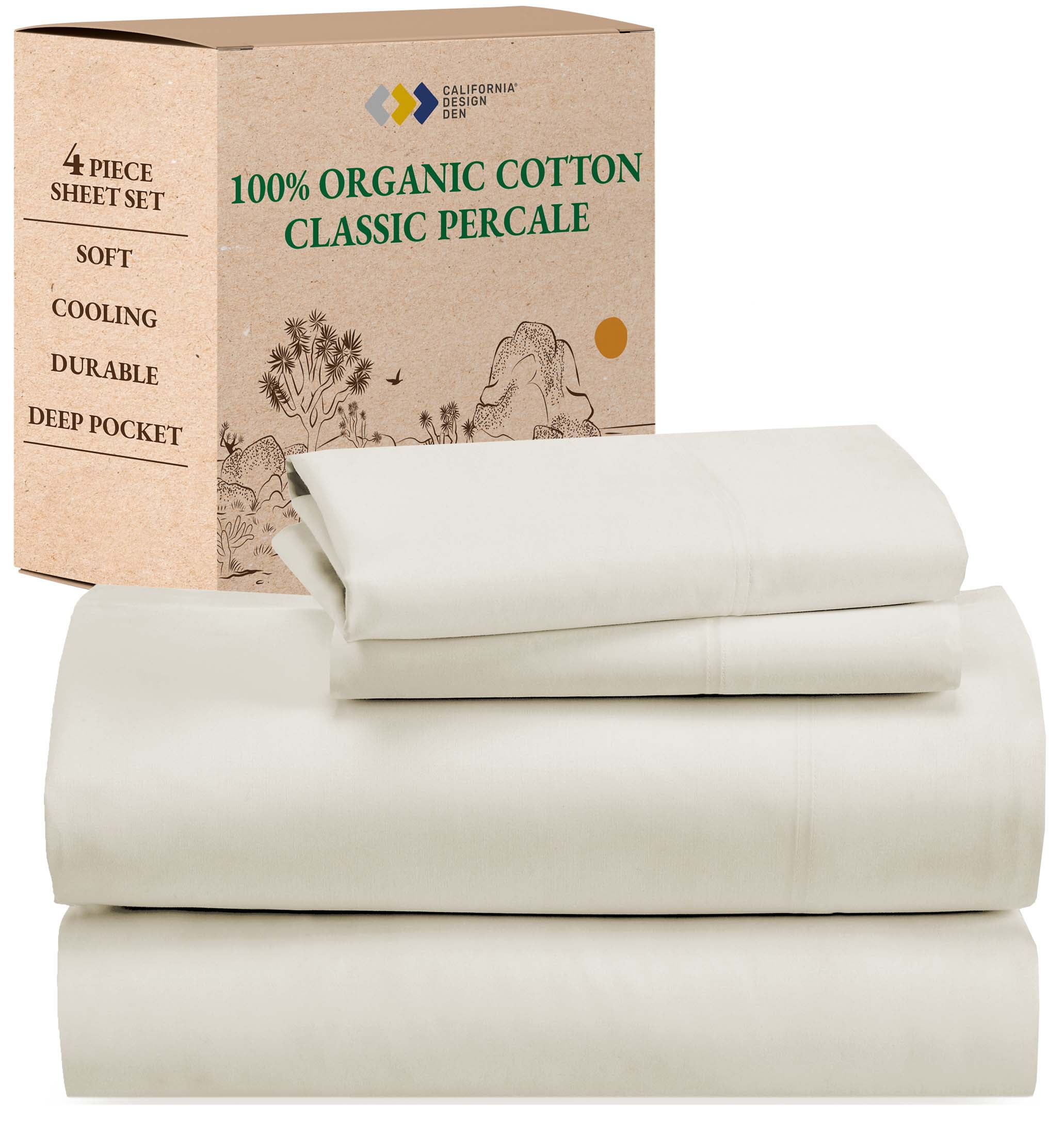 California Design Den Cal King Sheet Set, 100% Organic Cotton Sheets ...