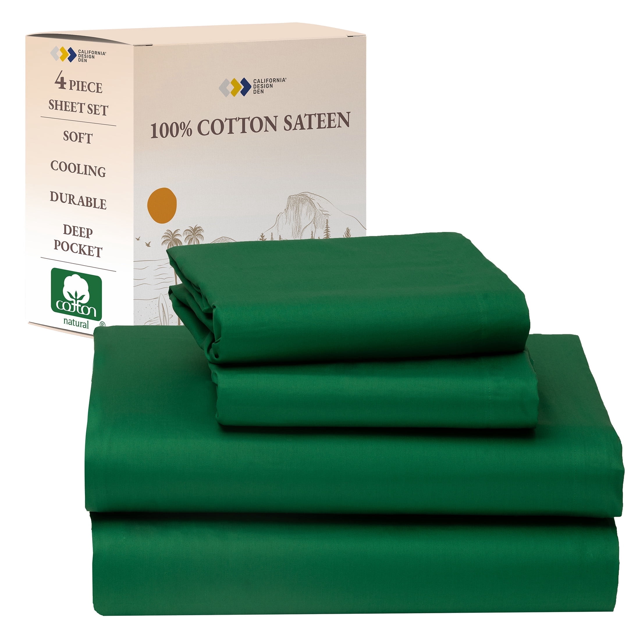 California Design Den Cooling Sheets Queen Size Set - Soft 100% Cotton ...