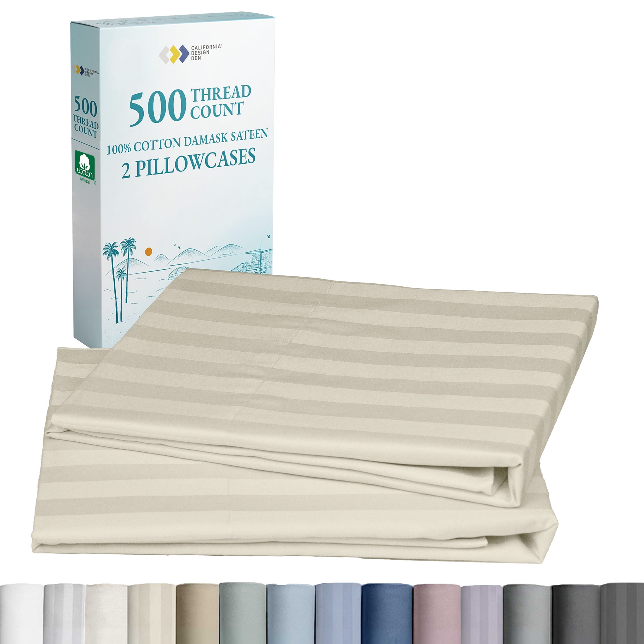 California Design Den Damask Striped 500 Thread Count King Size Pillow ...