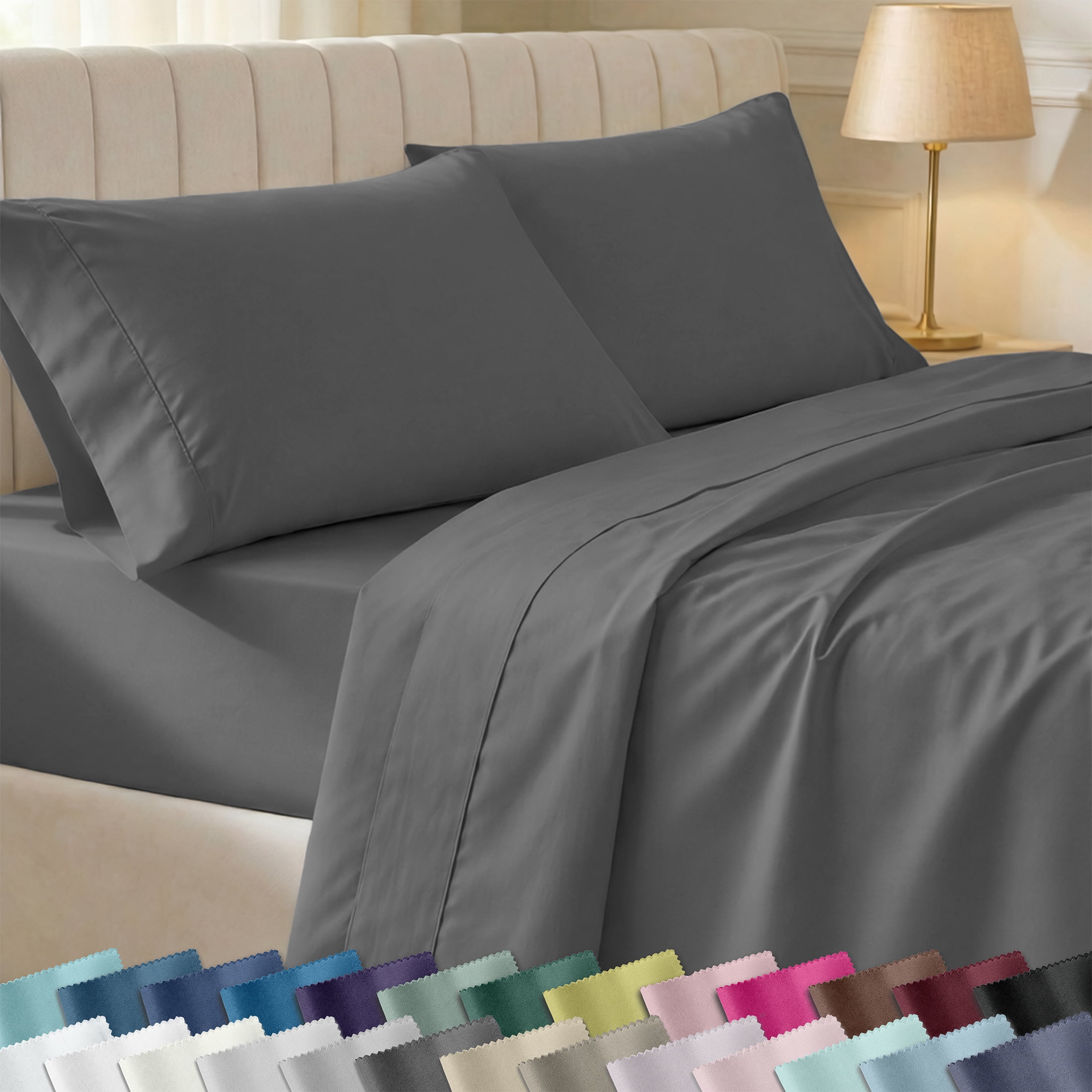 California Design Den King Sheets - 100% Cotton, Dark Gray, 4 Pc, 400 T ...