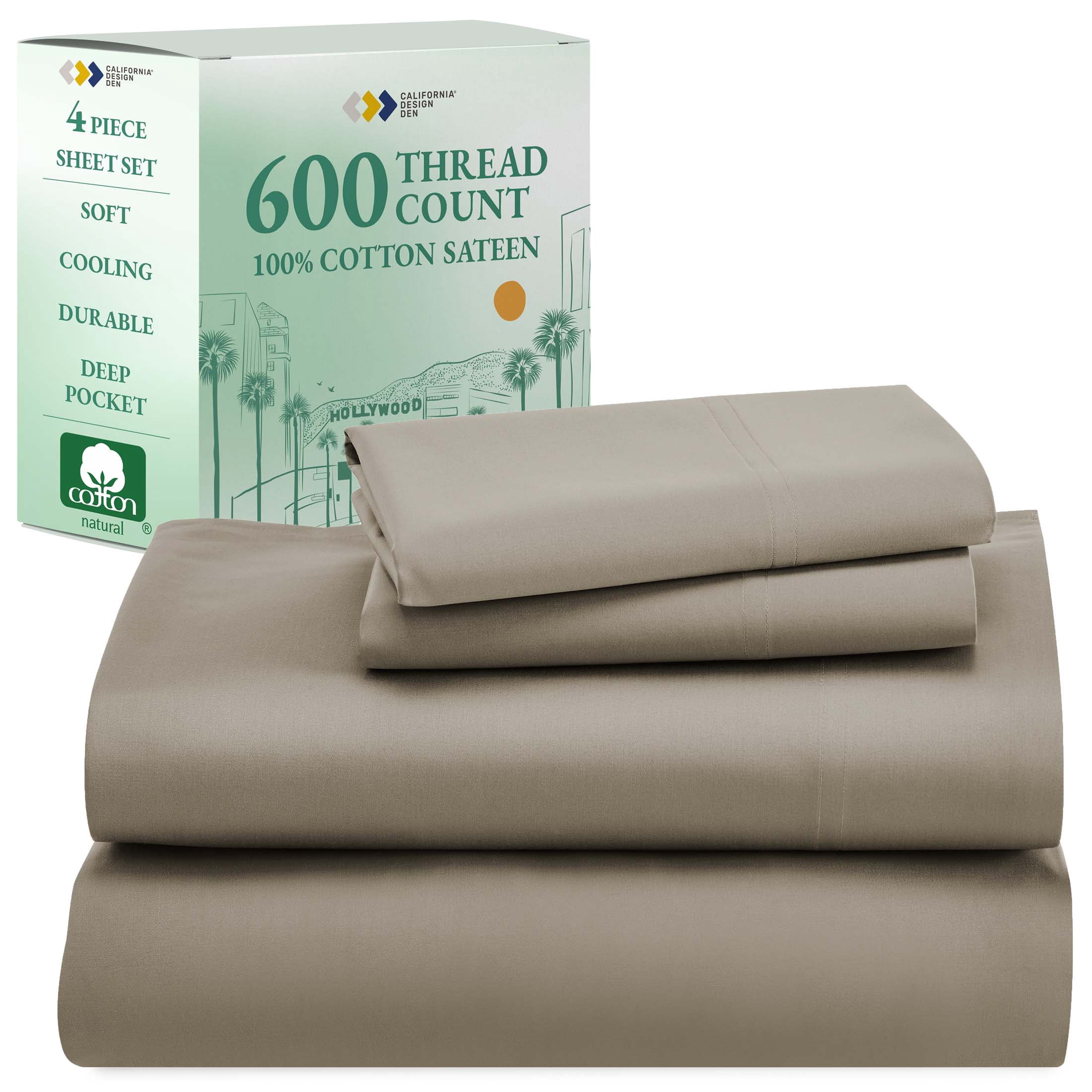 California Design Den King Size Sheets - 600 TC 100% Cotton Sateen ...