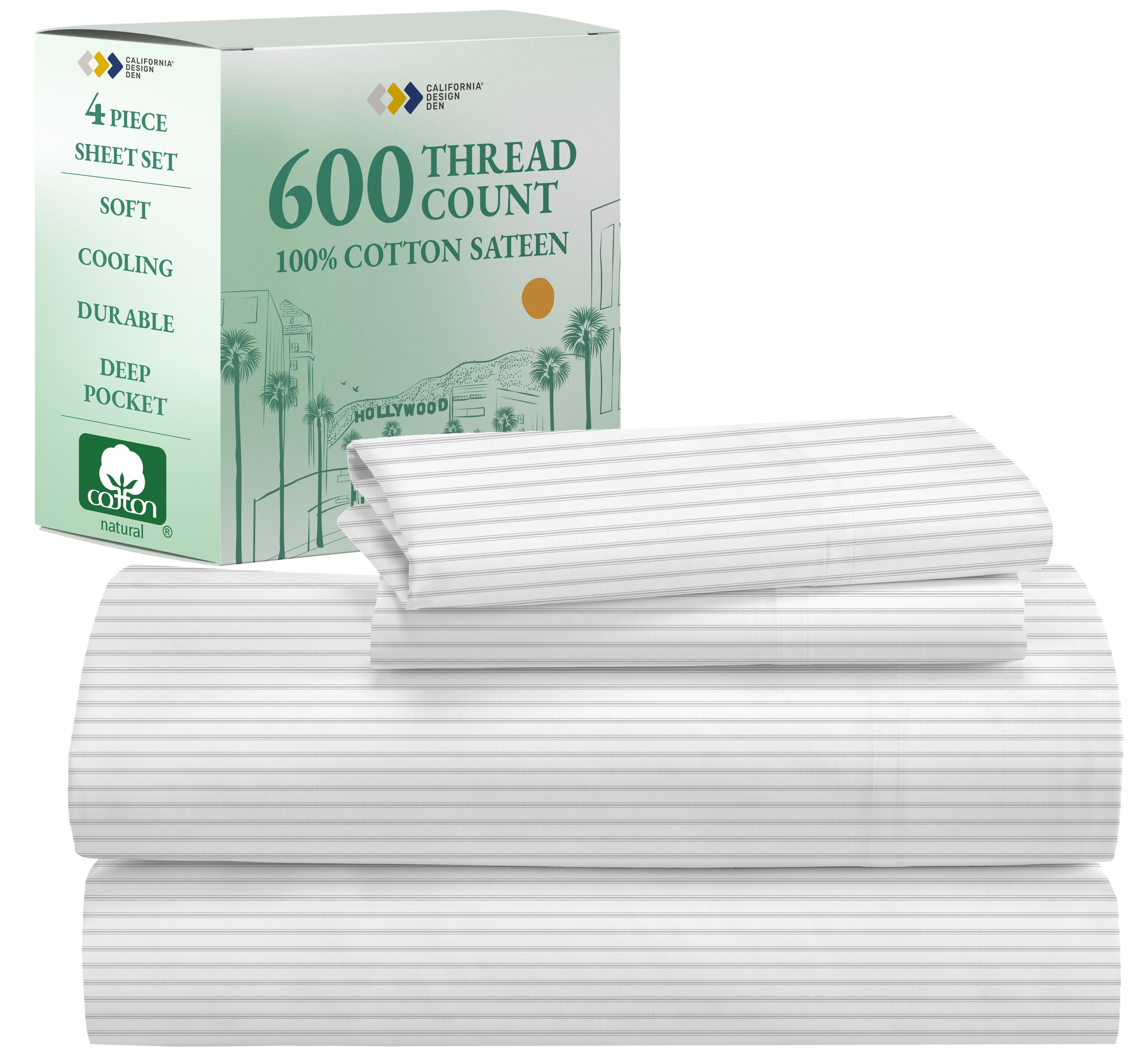 California Design Den King Size High Thread Count Cotton Sheets Set ...