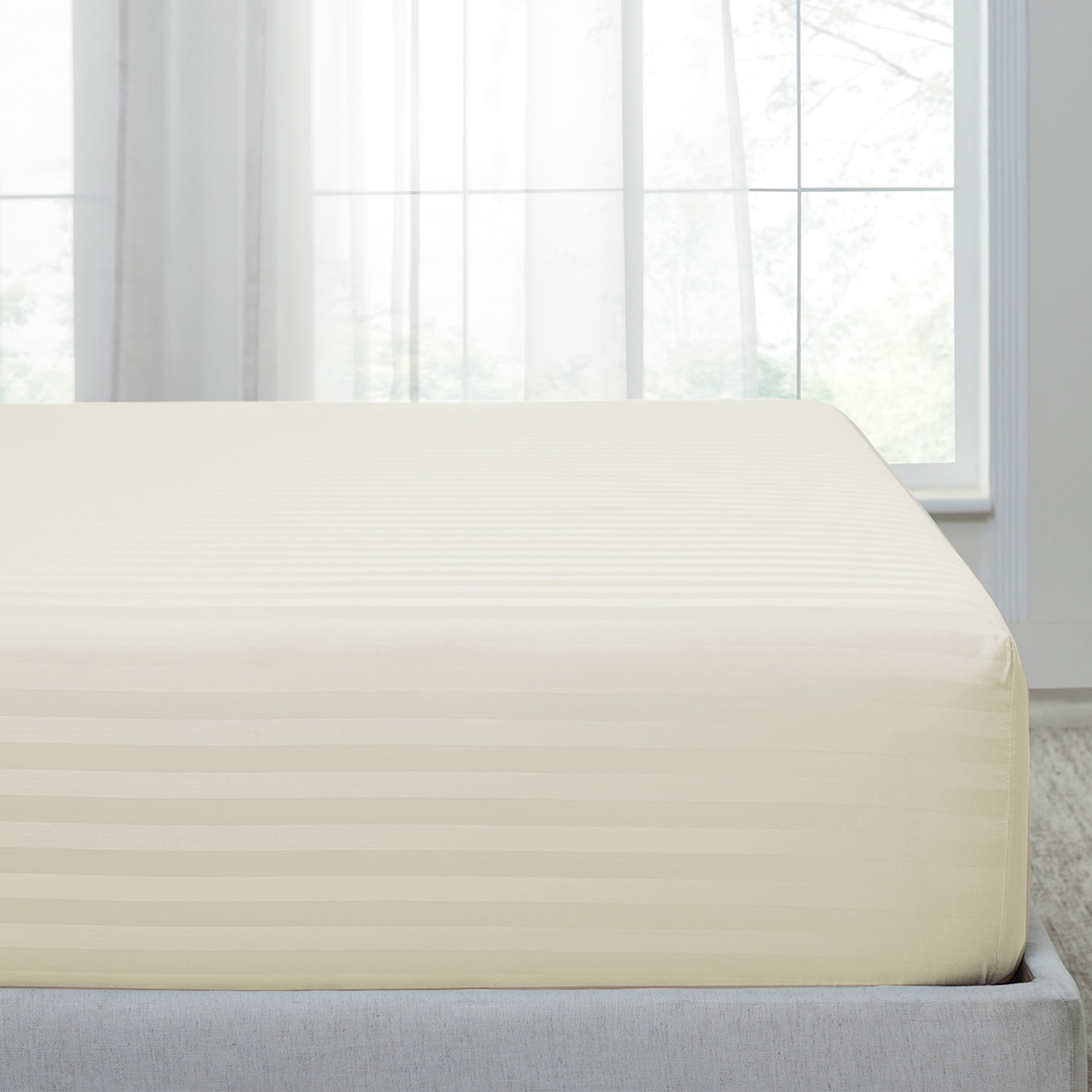 California Design Den King Size Fitted Sheet Only - Luxury Striped 500 ...