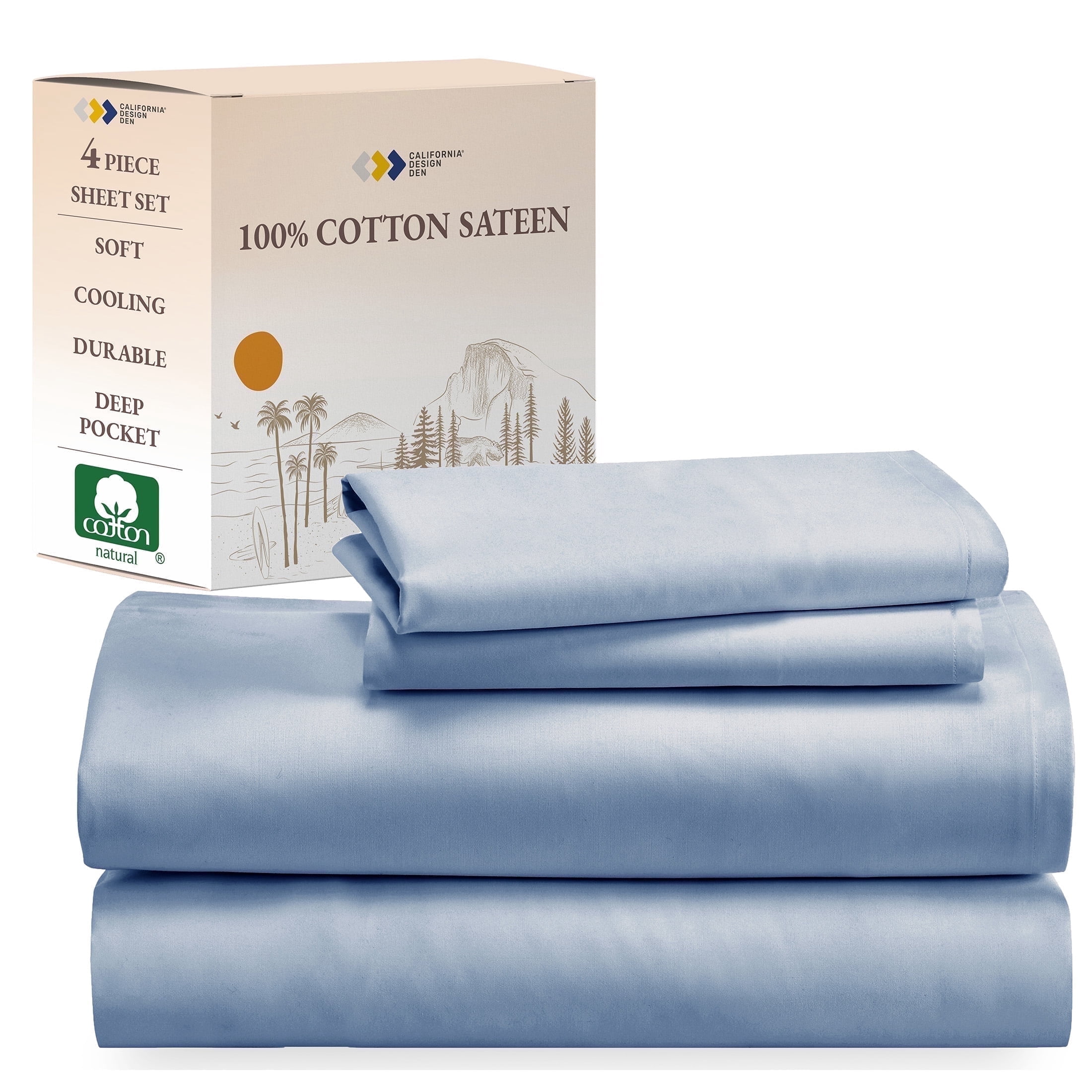 California Design Den - King Size Cotton Bed Set, Blue Hydrangea - 4pc ...