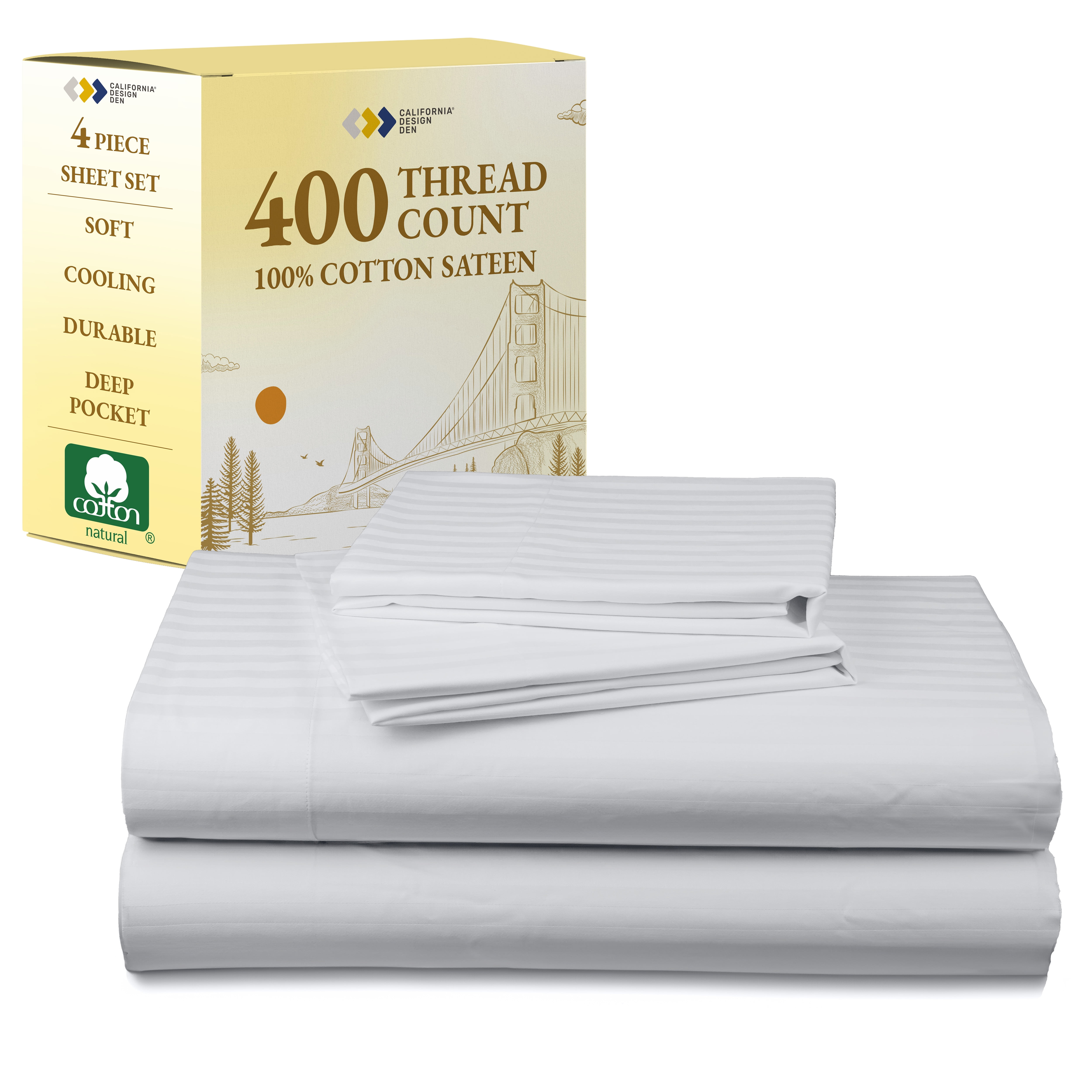 California Design Den King Sheets Set, 400 Thread Count, 100% Cotton ...