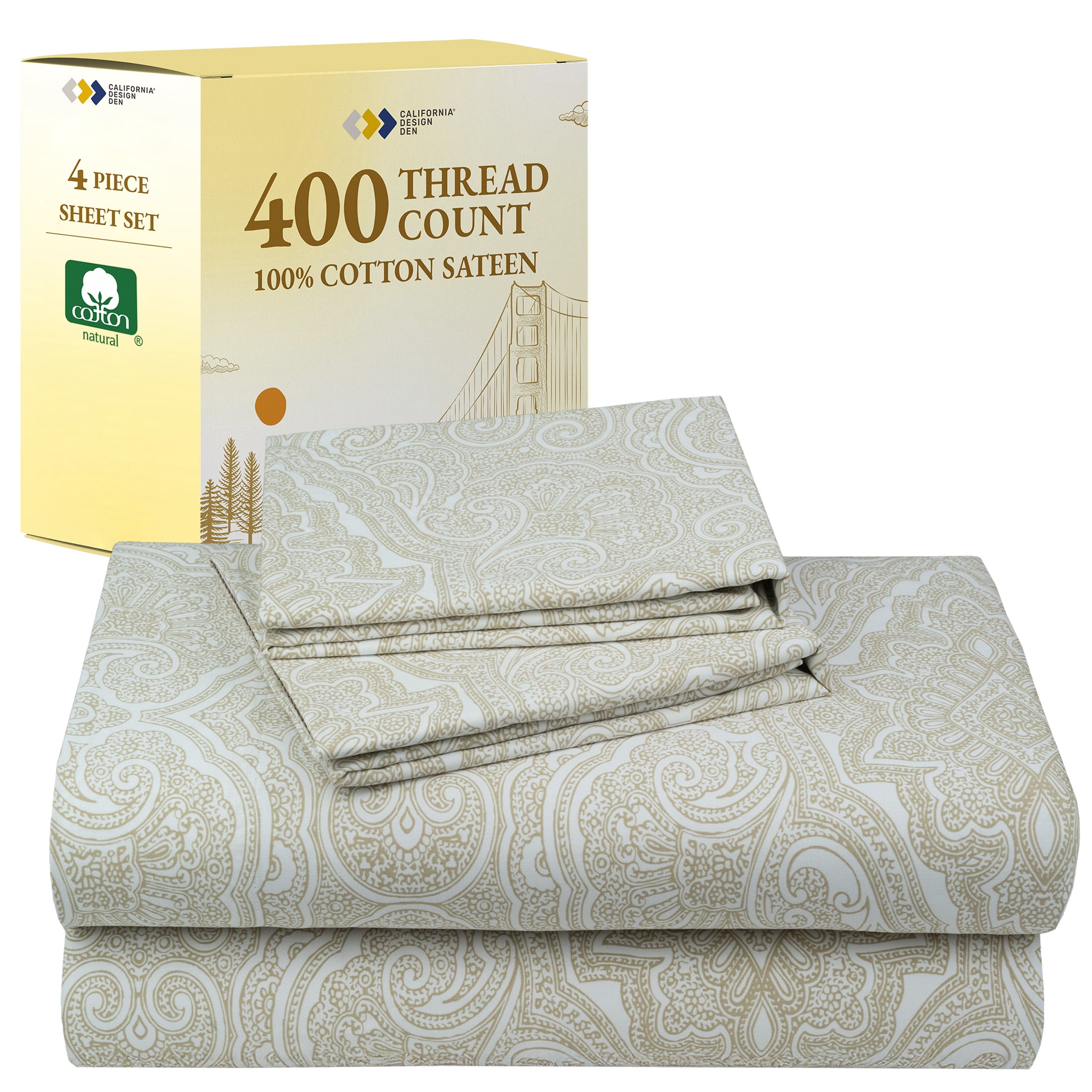 California Design Den Paisley Printed King Sheet Set - 400 Thread Count ...