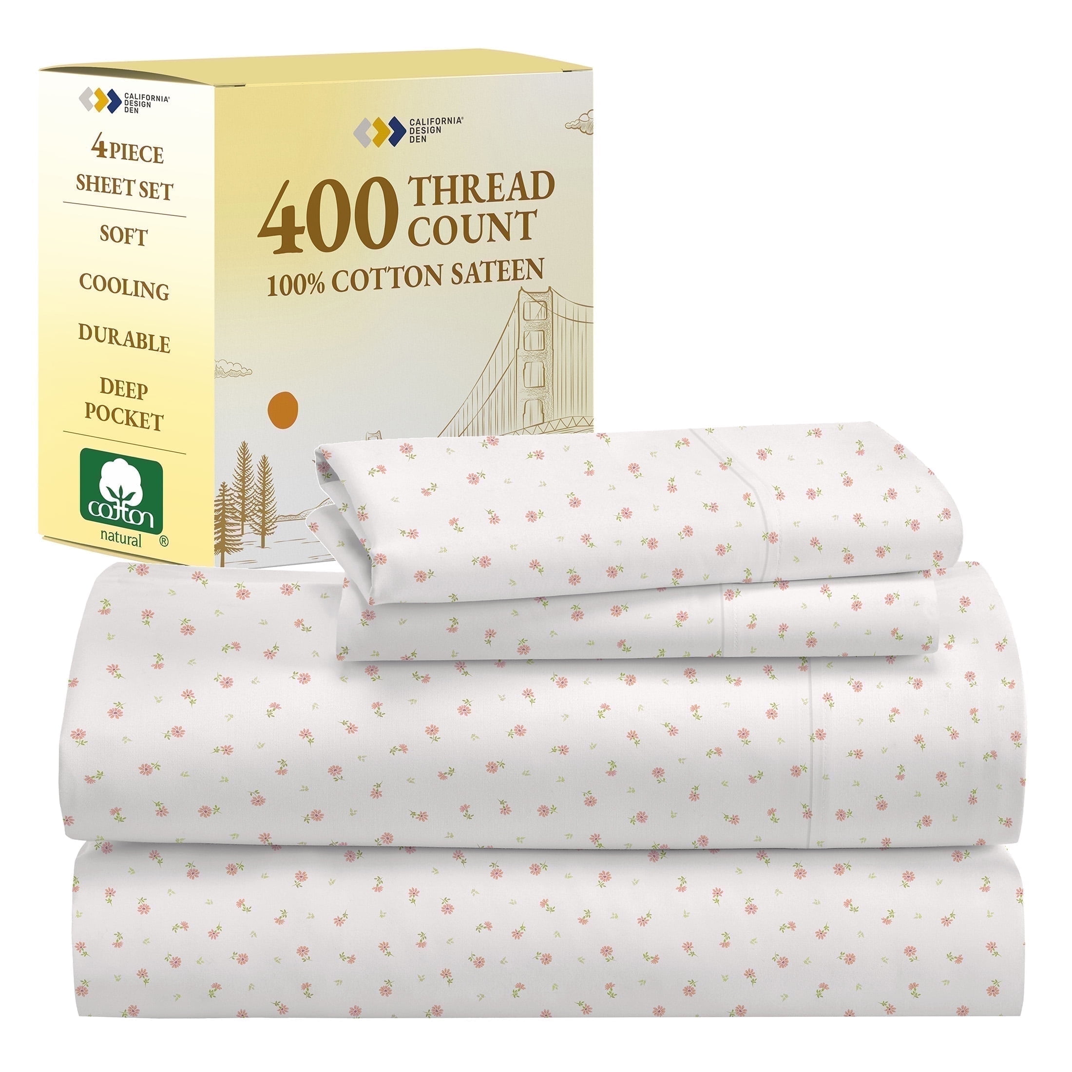 California Design Den Queen Sheet Set - 400 Thread Count 100% Cotton ...