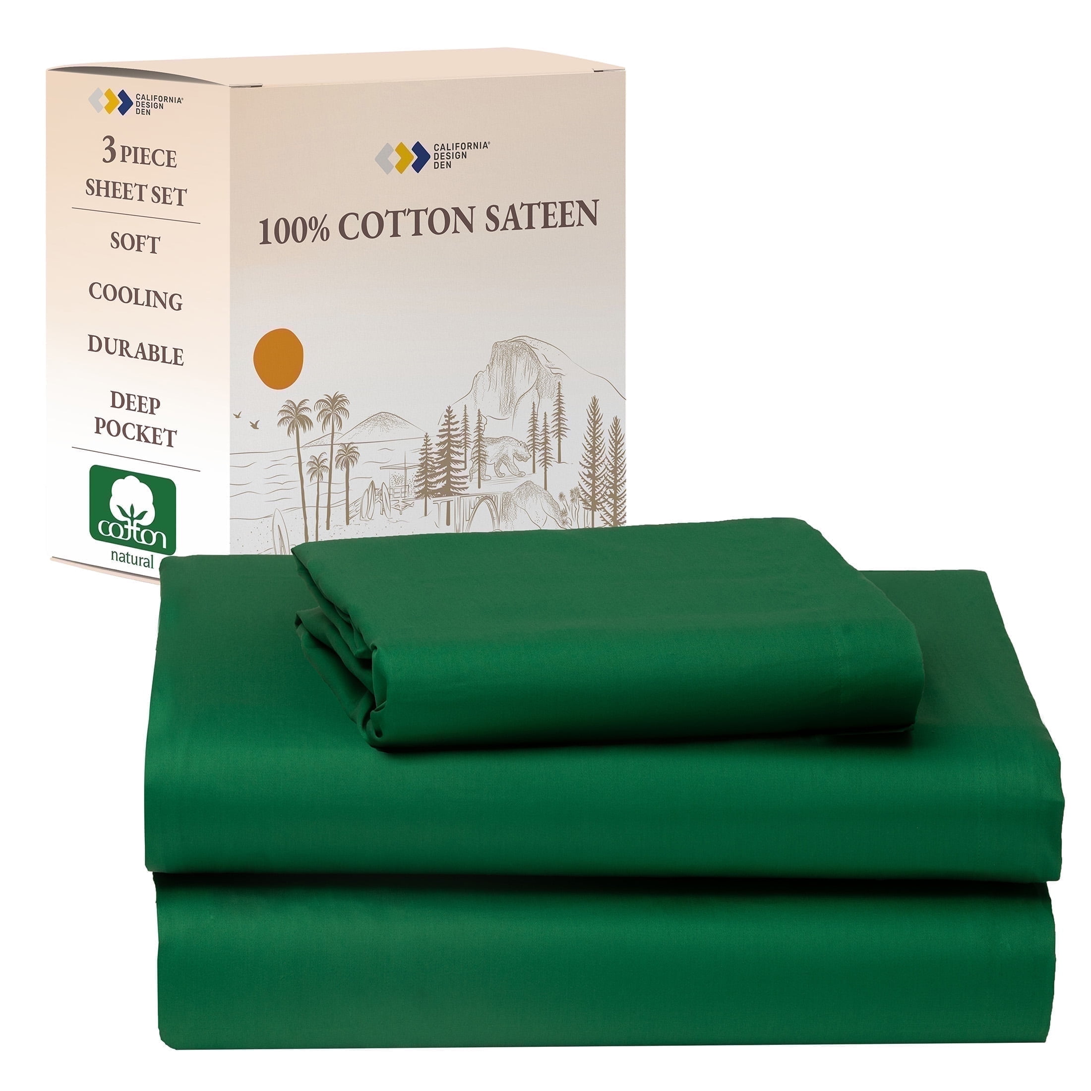 California Design Den Soft 100% Cotton Twin Sheets Set - Sateen Weave ...